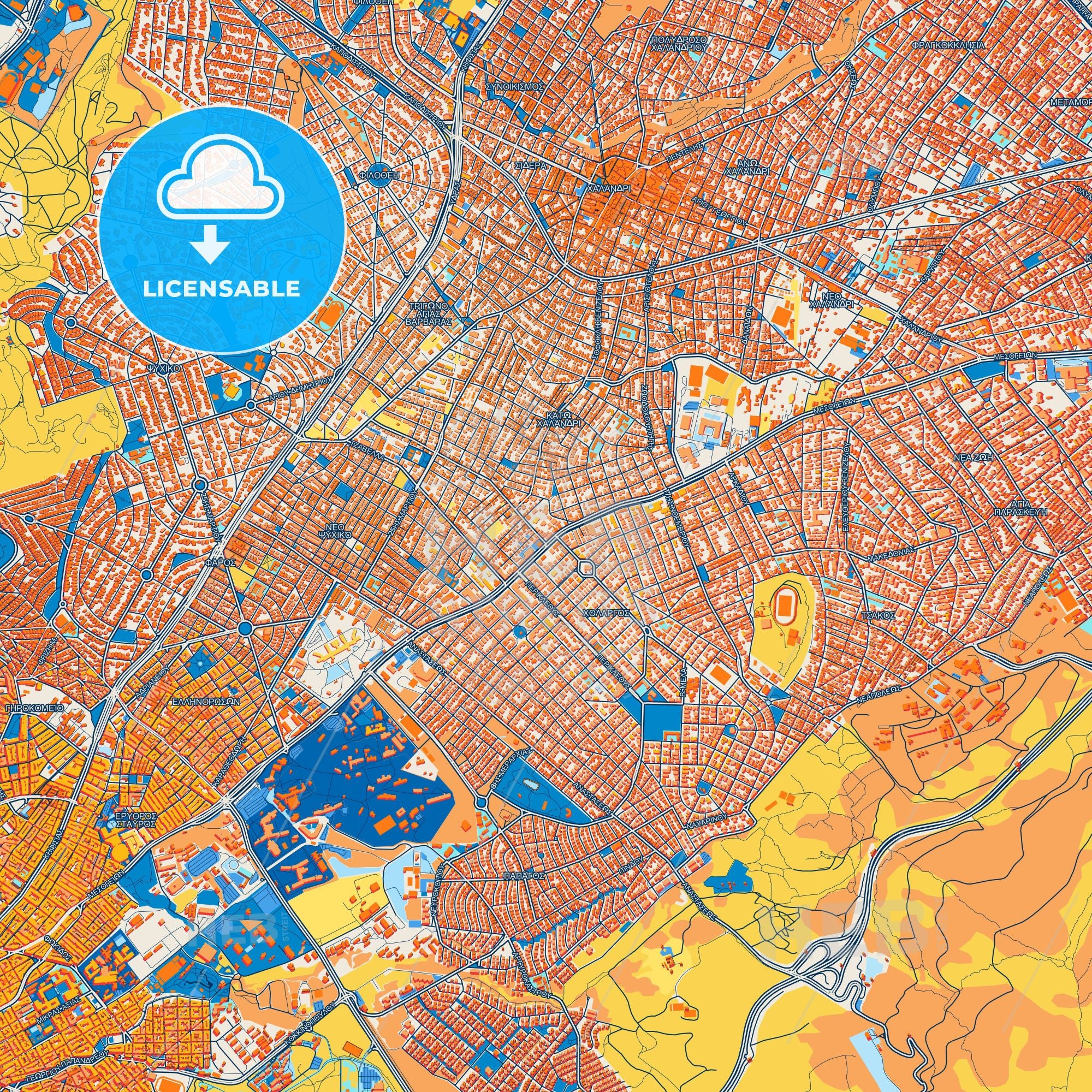 Colorful Cholargos Street Map - Digital Download – HEBSTREITS