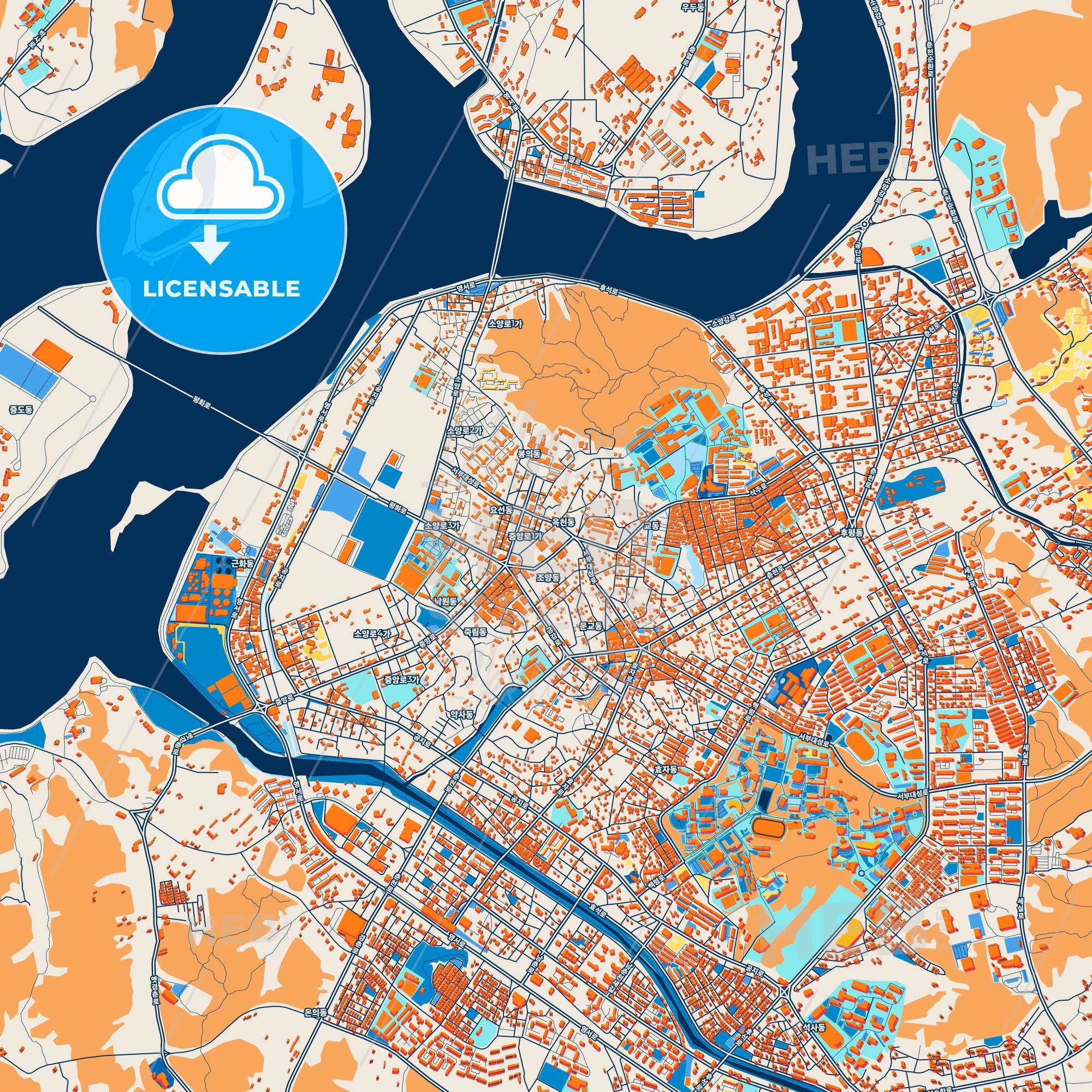Colorful Chuncheon Street Map With Labels And Buildings – HEBSTREITS