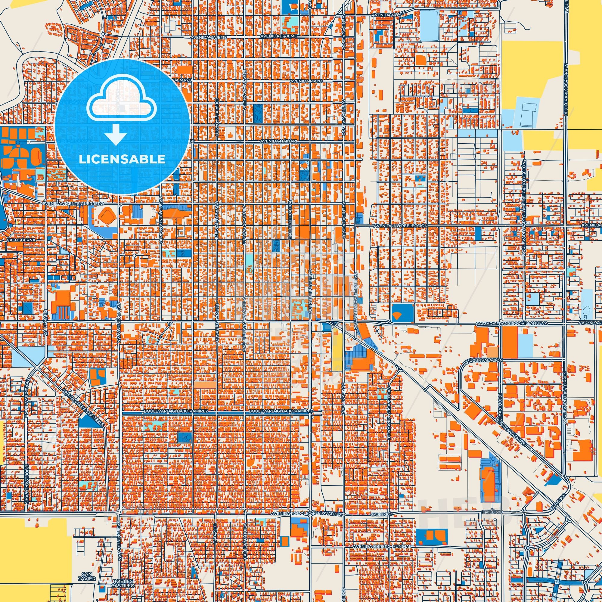 Colorful Ciudad Obregón Street Map - Digital Download – HEBSTREITS