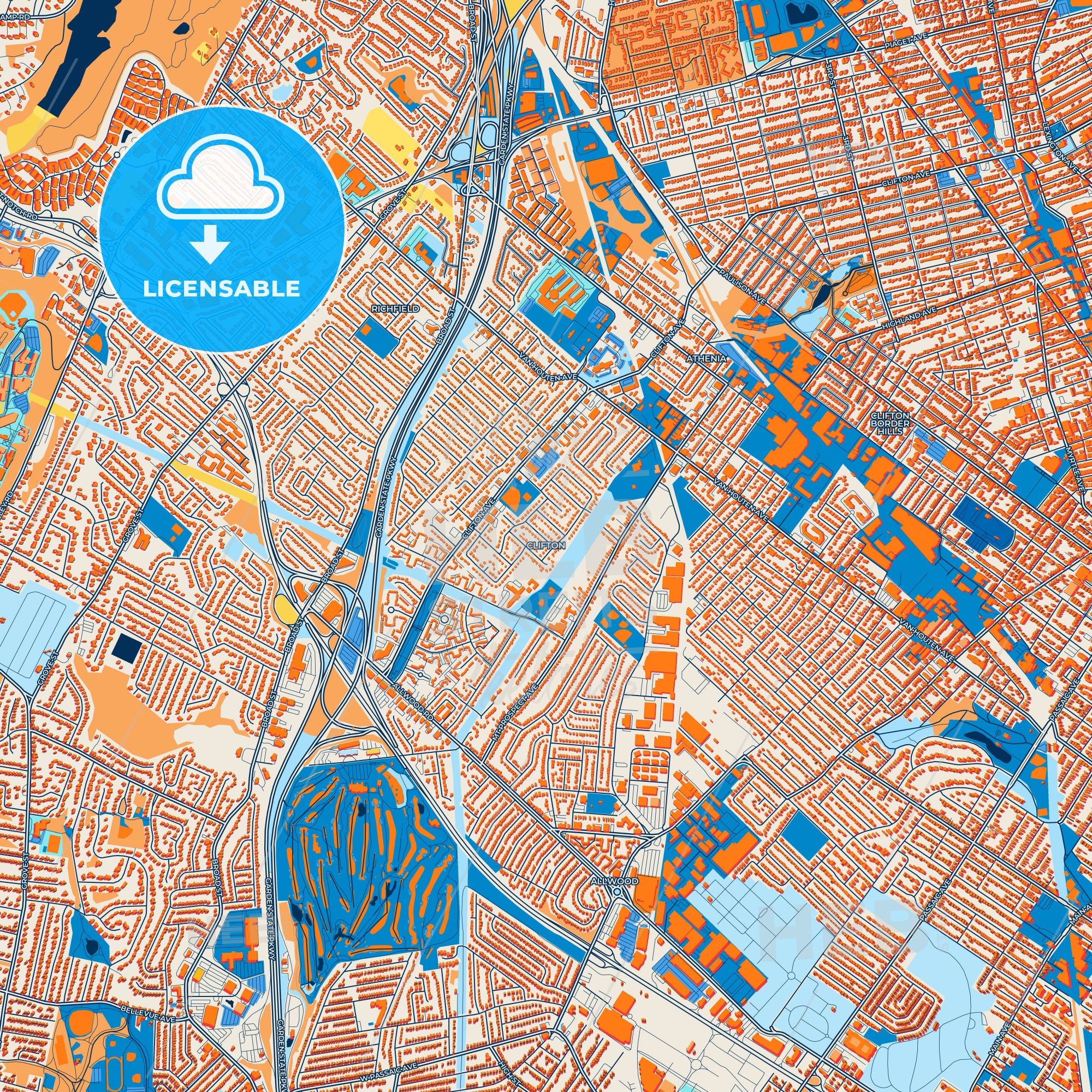Colorful Clifton Street Map With Labels And Buildings – HEBSTREITS