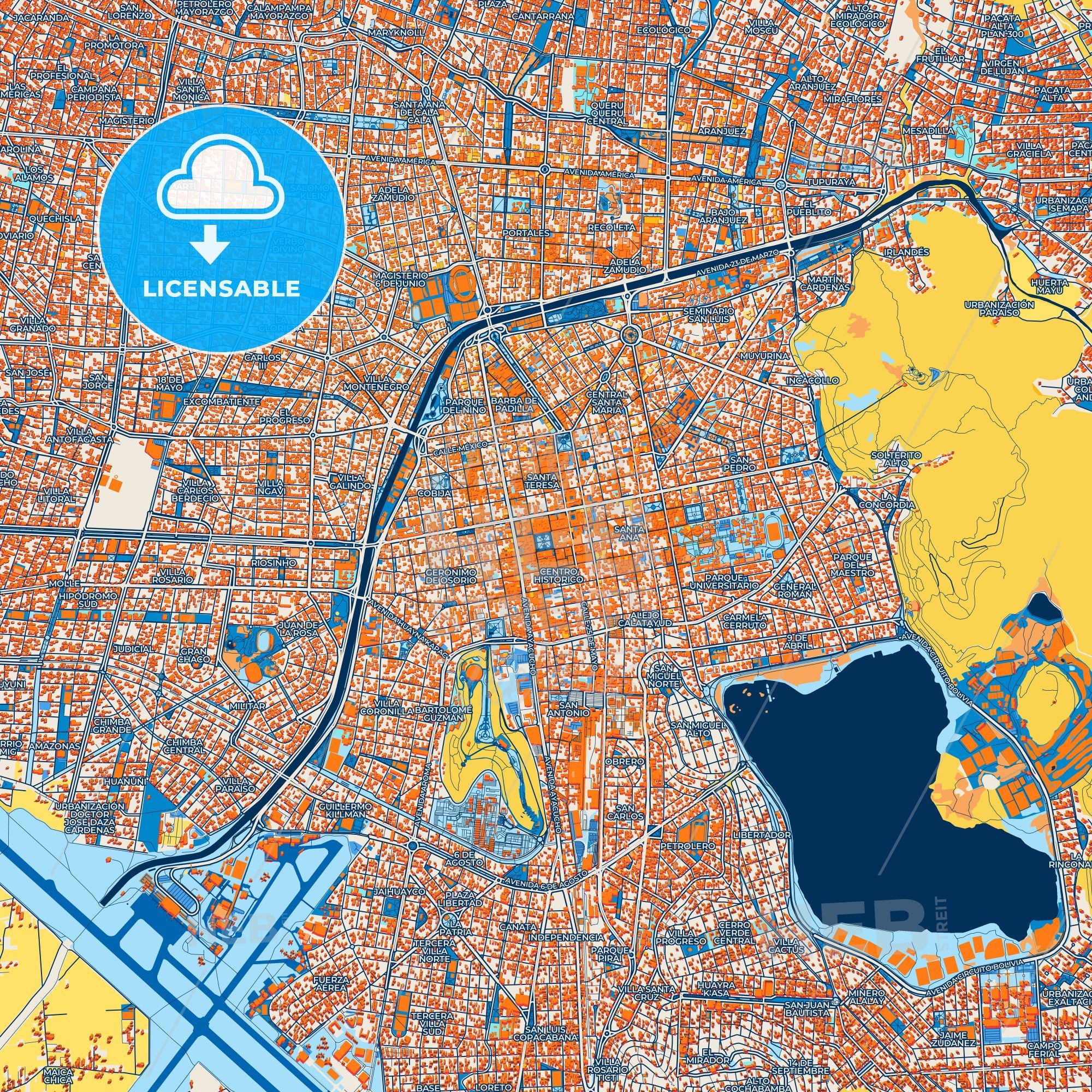 Colorful Cochabamba Street Map With Labels And Buildings – HEBSTREITS