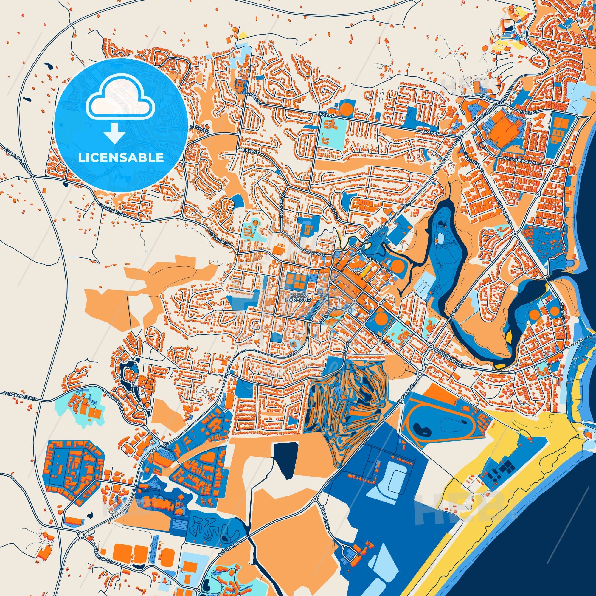 Colorful Coffs Harbour Street Map - Digital Download – HEBSTREITS