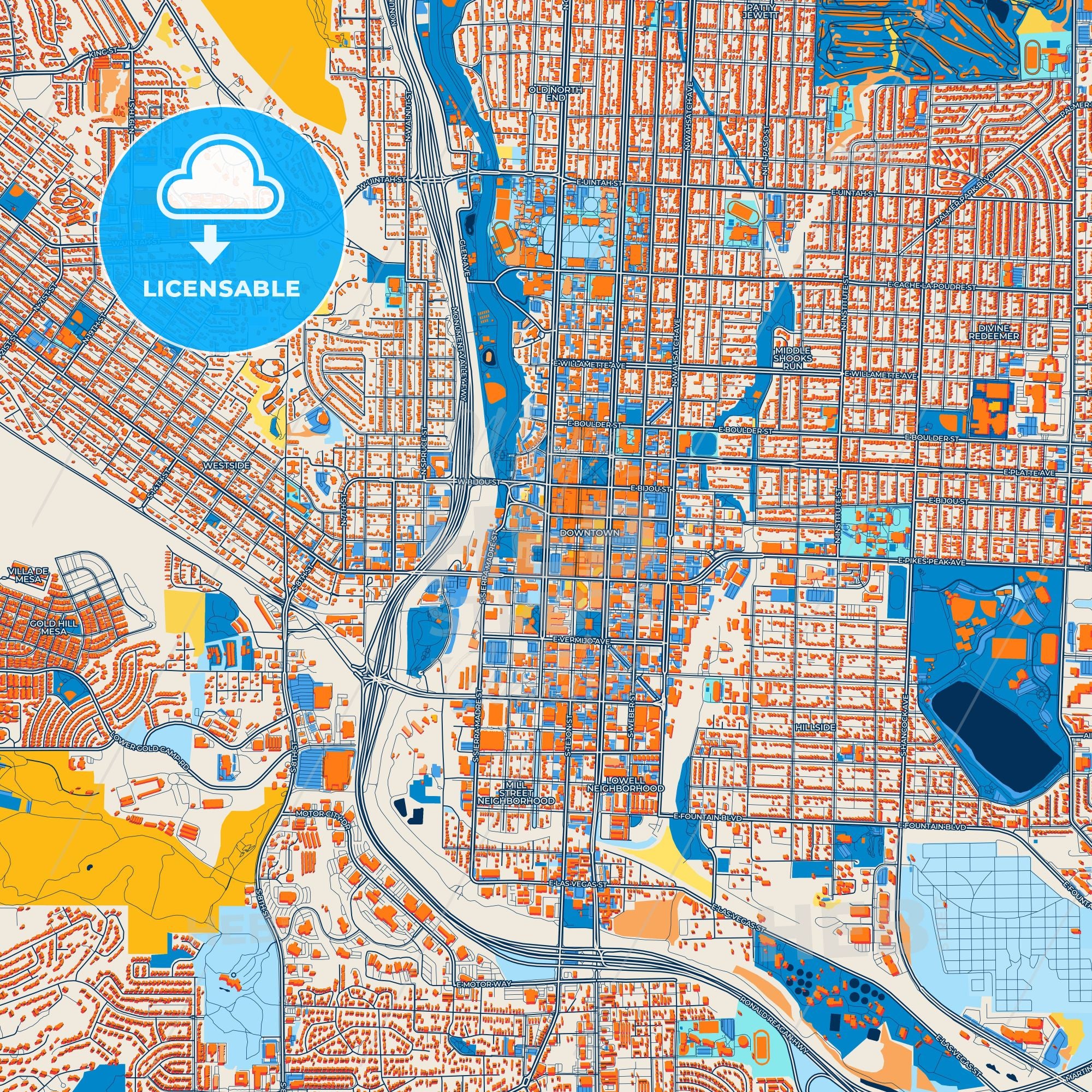Colorful Colorado Springs Street Map - Digital Download – HEBSTREITS