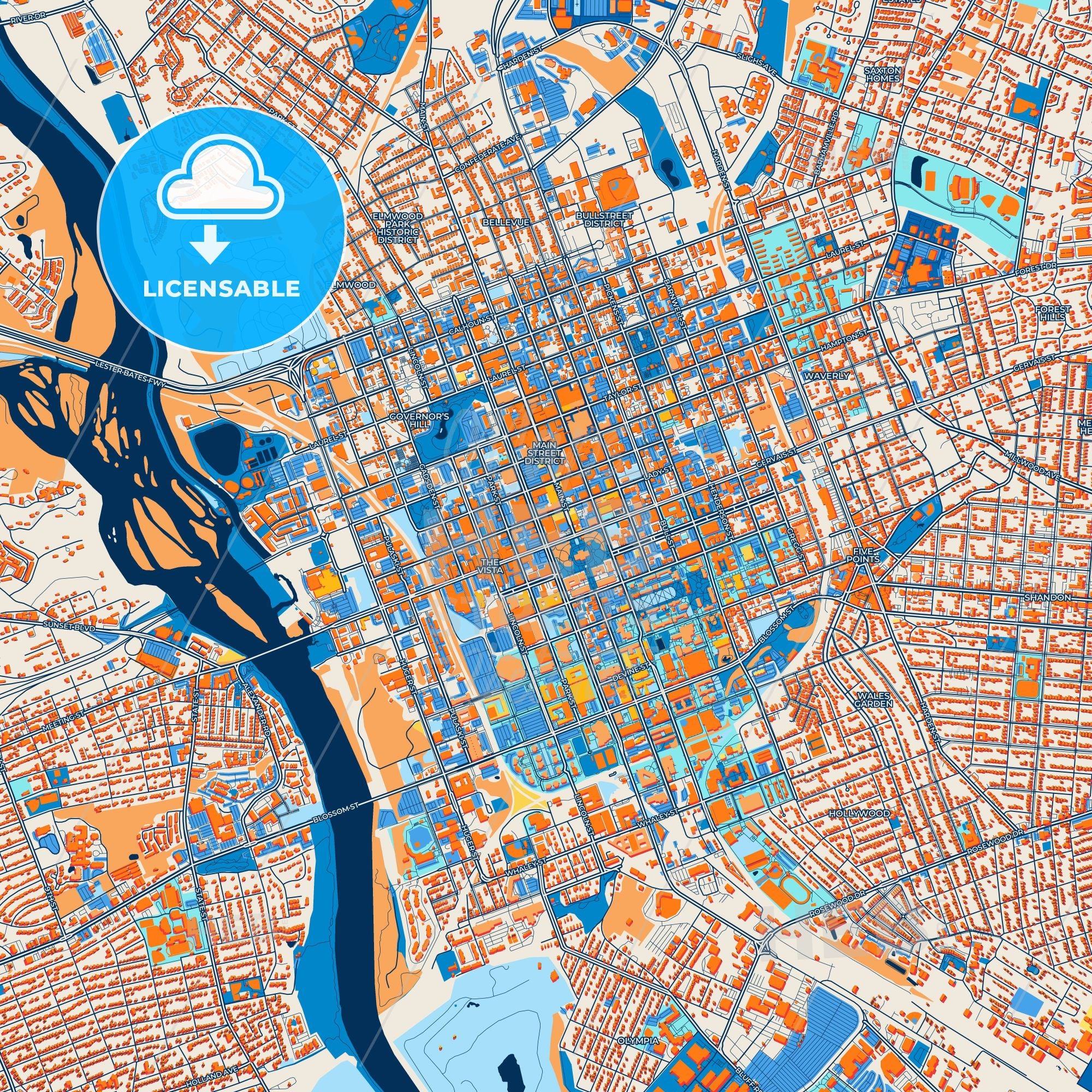 Colorful Columbia Street Map - Digital Download – HEBSTREITS