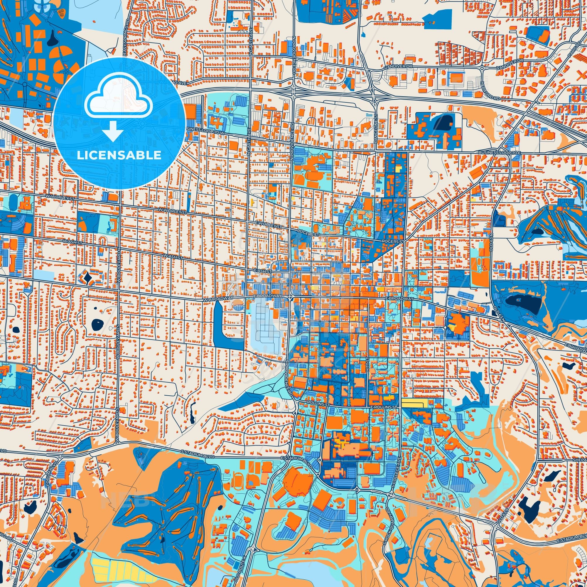 Colorful Columbia Street Map - Digital Download – HEBSTREITS
