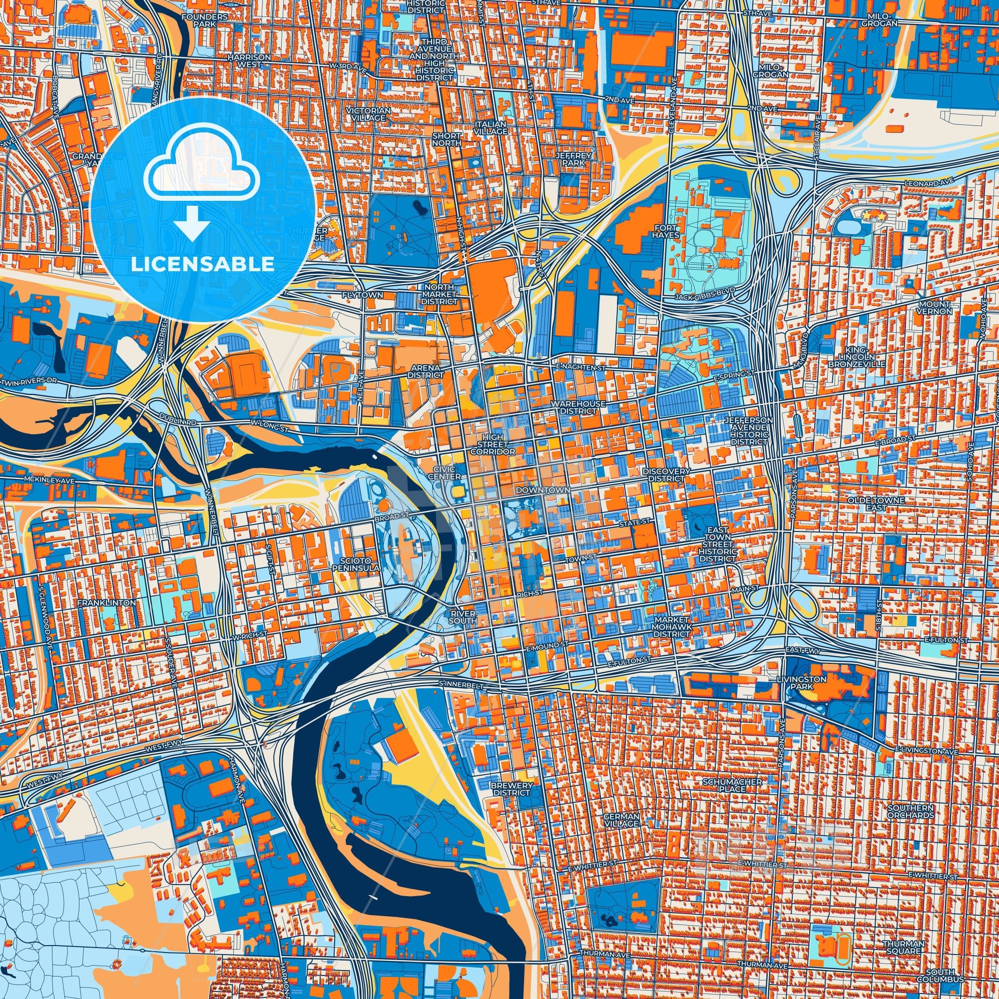 Colorful Columbus Street Map - Digital Download – HEBSTREITS
