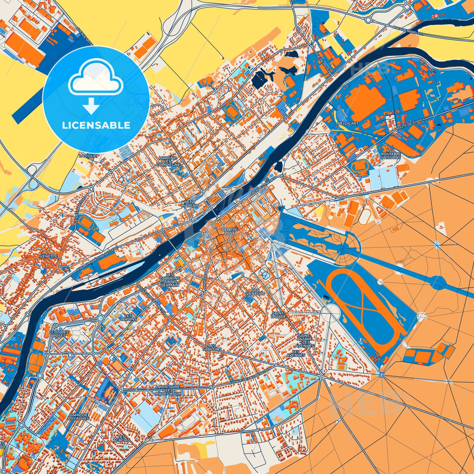 Colorful Compiègne Street Map - Digital Download – HEBSTREITS