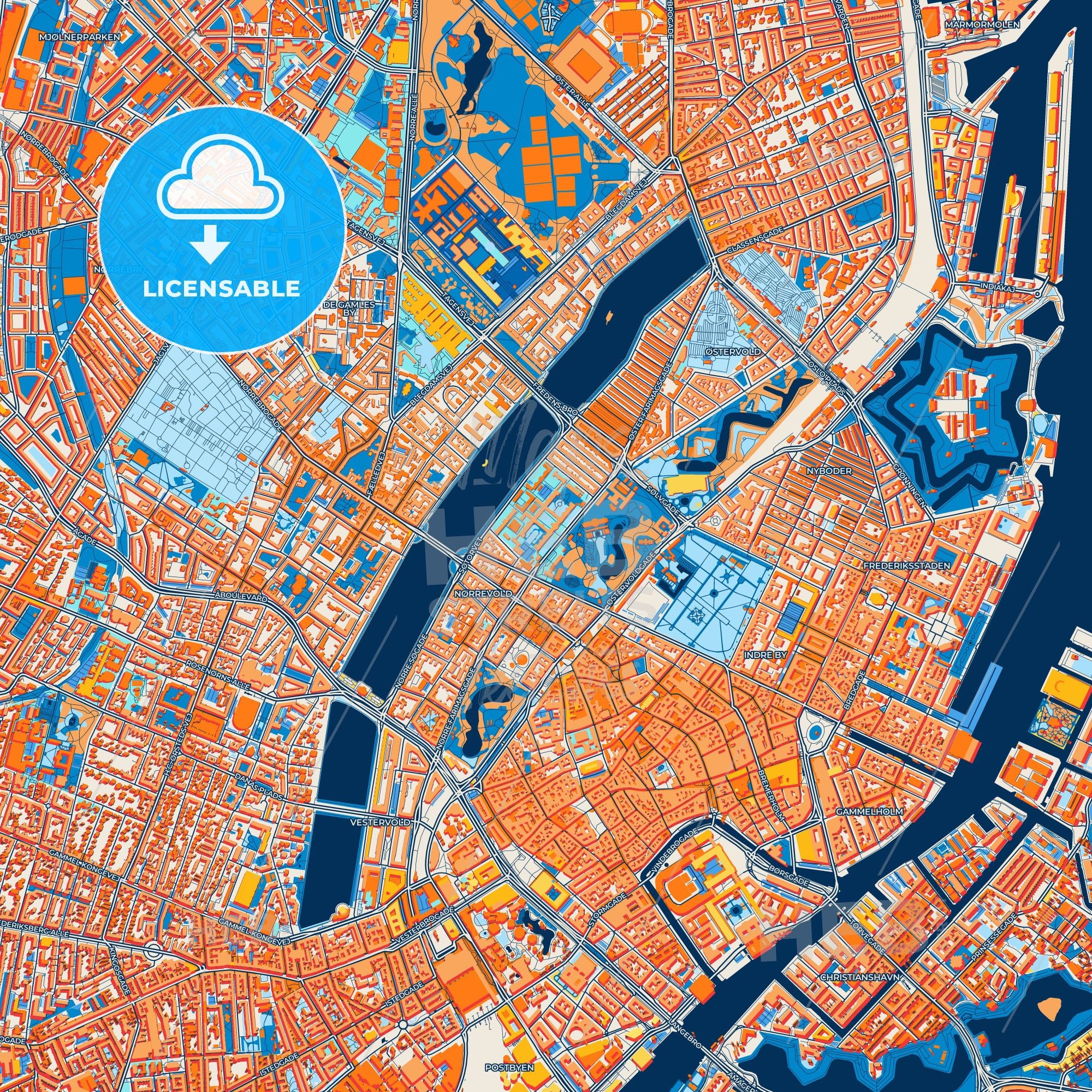 Colorful Copenhagen Street Map - Digital Download – HEBSTREITS