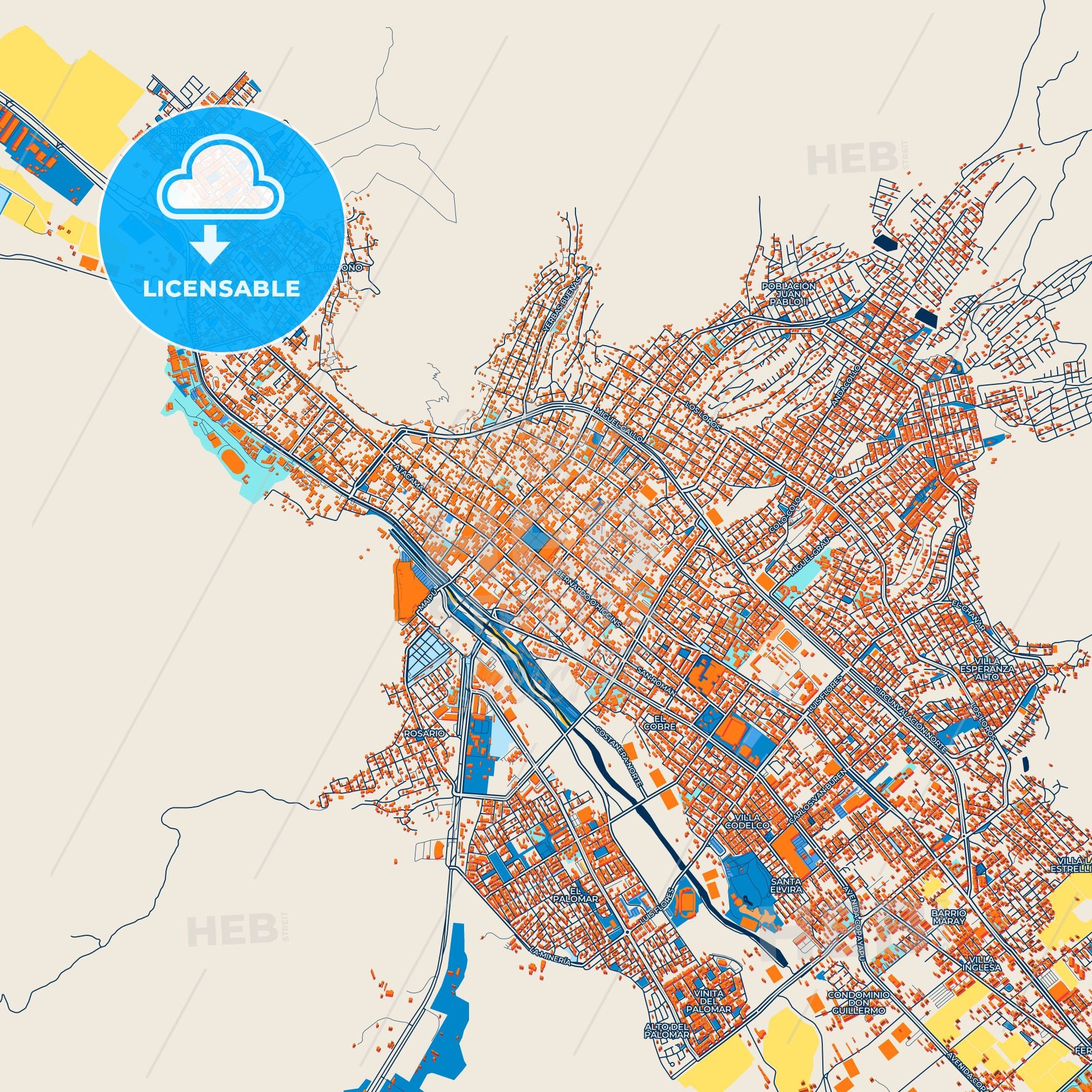 Colorful Copiapo Street Map With Labels And Buildings – HEBSTREITS