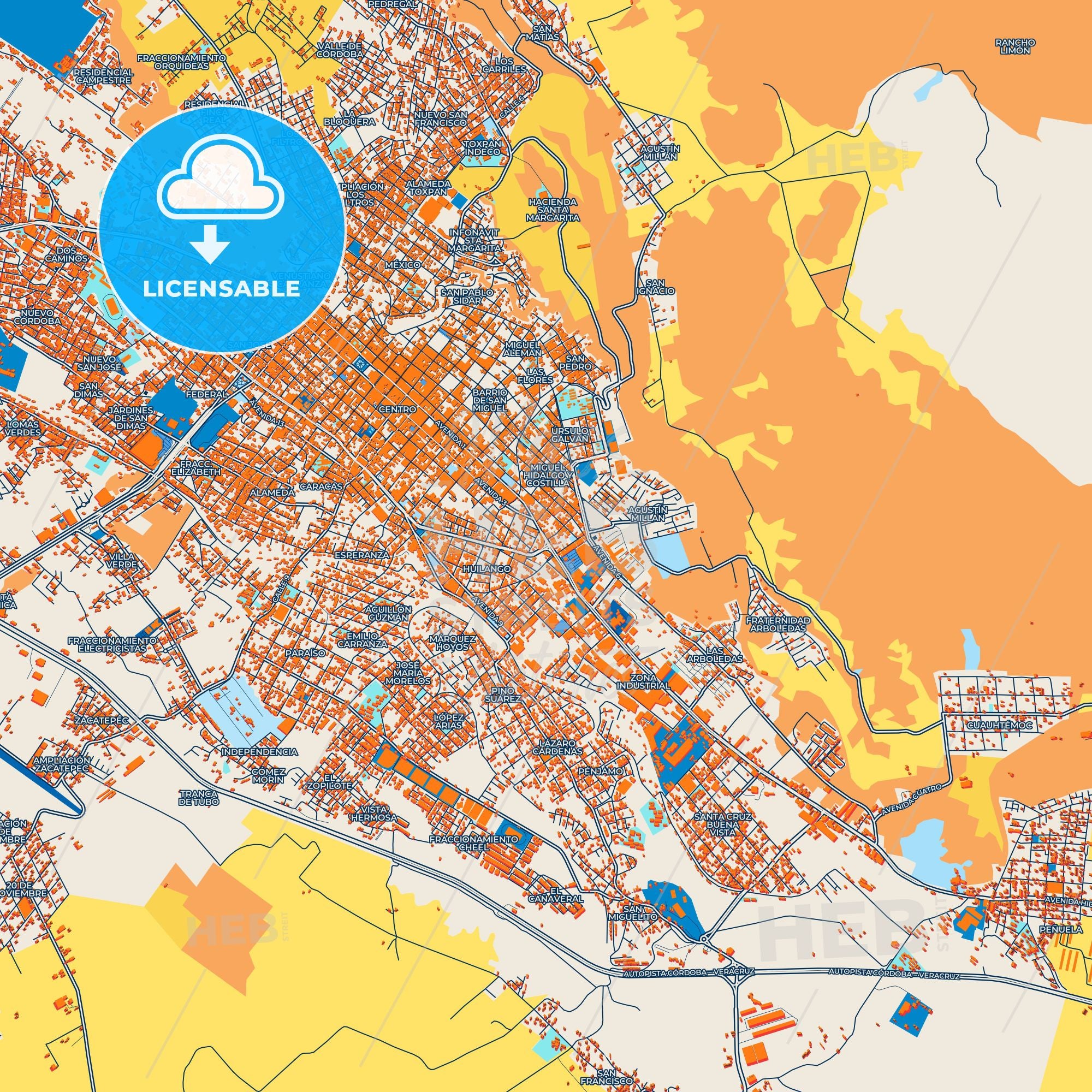 Colorful Córdoba Street Map With Labels And Buildings – HEBSTREITS