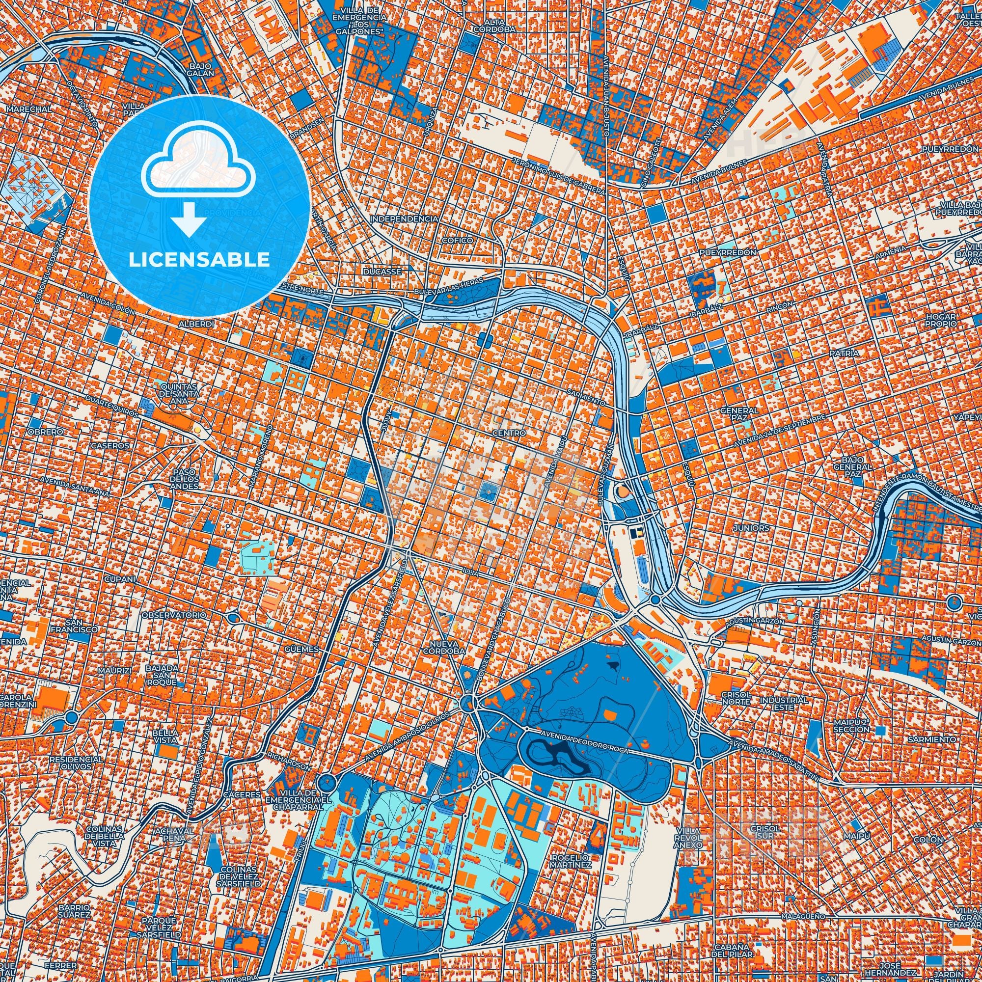 Colorful Cordoba Street Map With Labels And Buildings – HEBSTREITS
