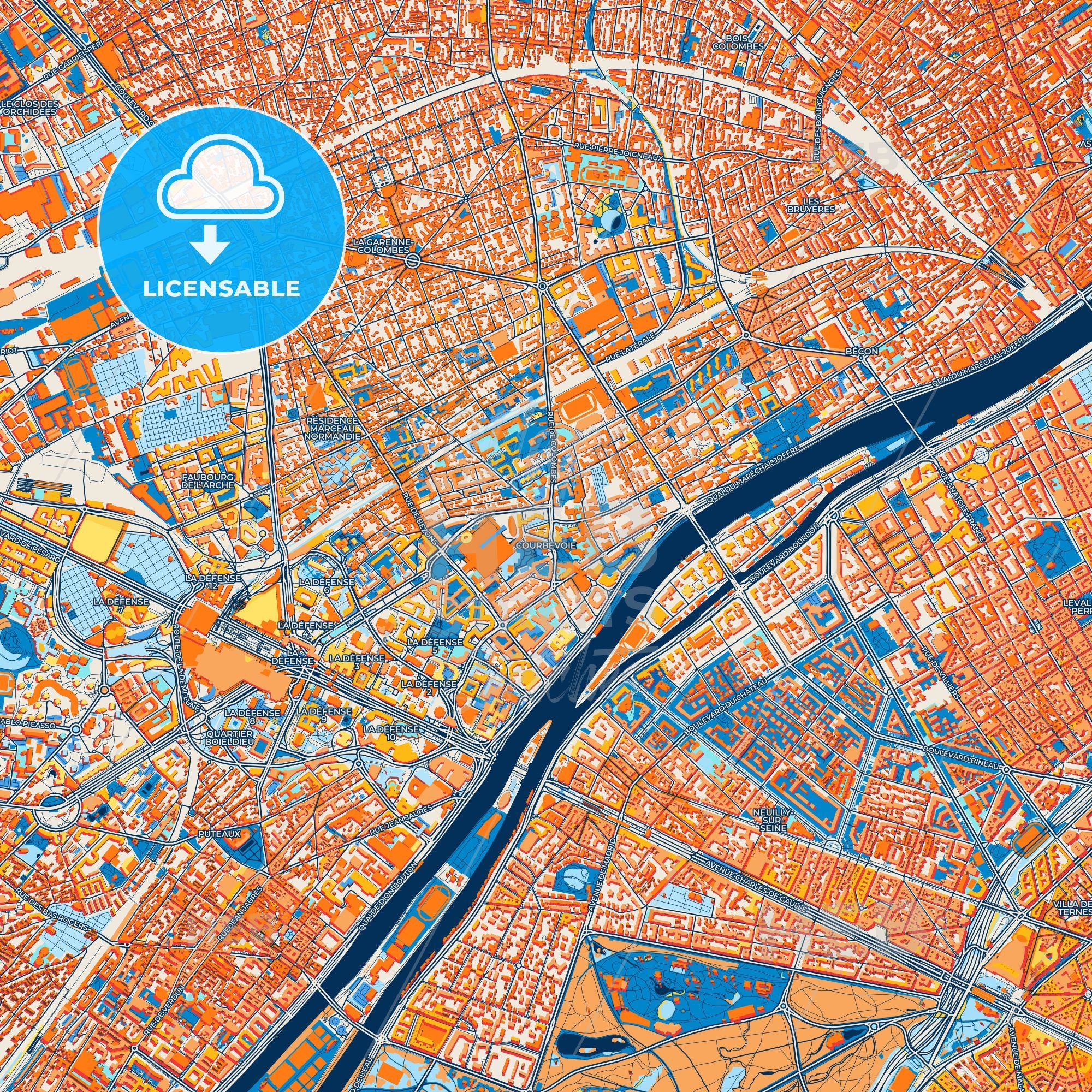 Colorful Courbevoie Street Map - Digital Download – HEBSTREITS