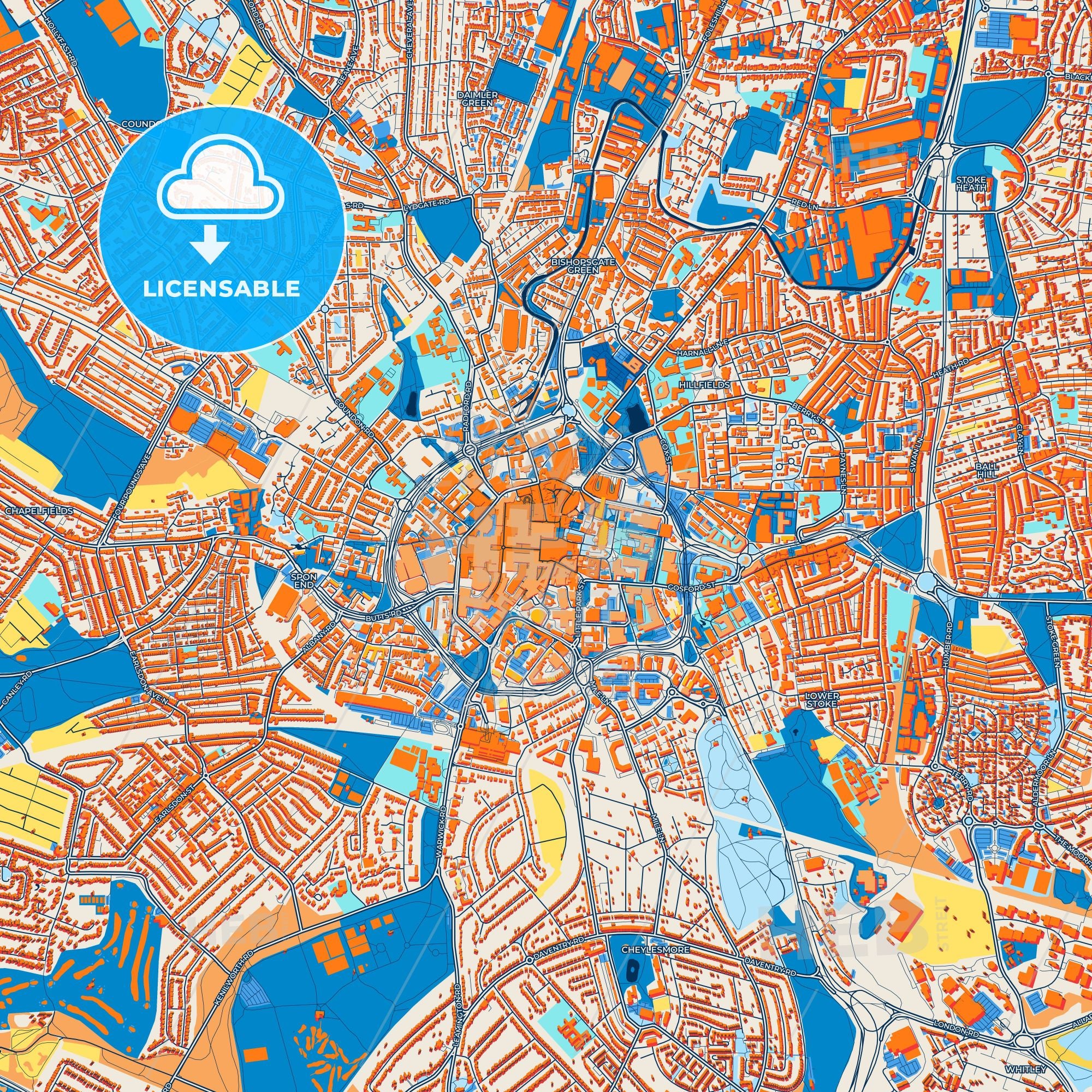 Colorful Coventry Street Map - Digital Download – HEBSTREITS