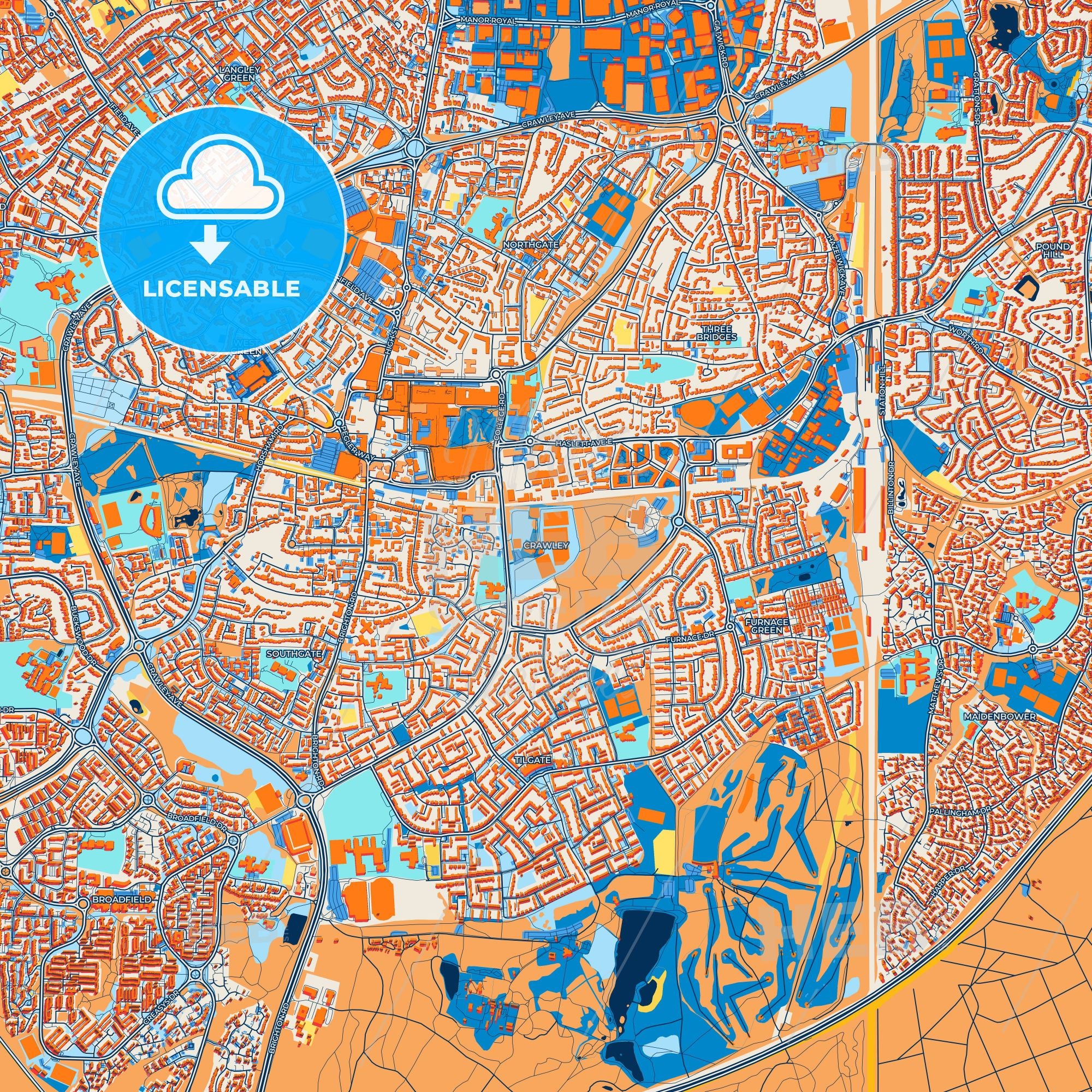 Colorful Crawley Street Map - Digital Download – HEBSTREITS
