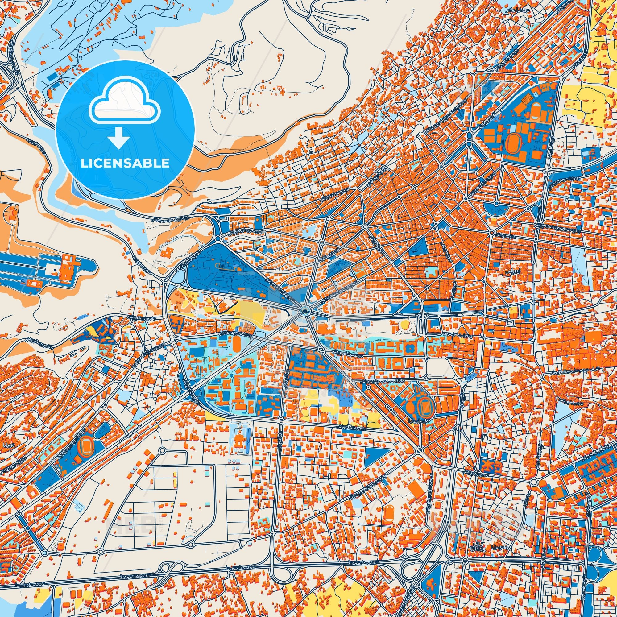 Colorful Damascus Street Map With Labels And Buildings – HEBSTREITS