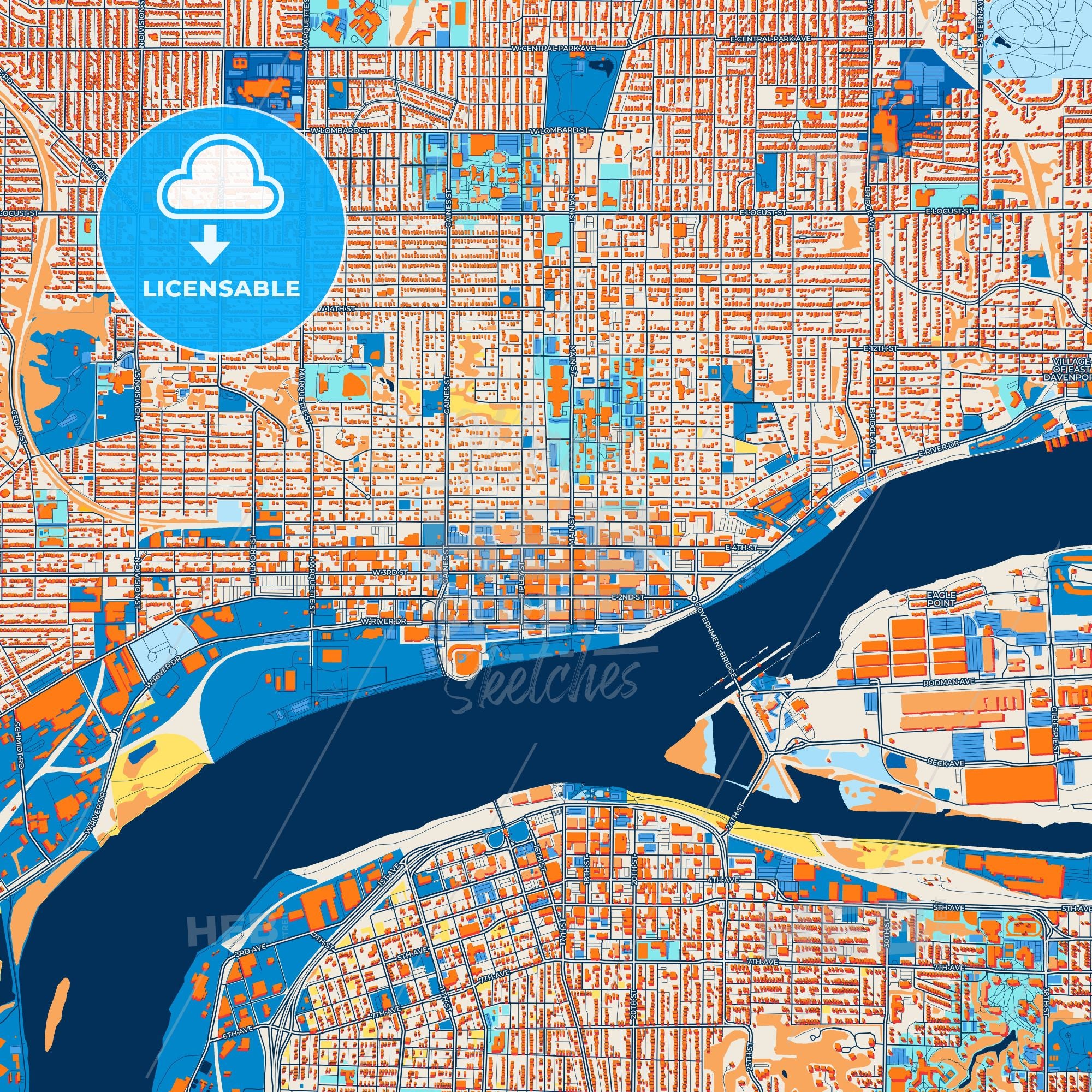 Colorful Davenport Street Map - Digital Download – HEBSTREITS