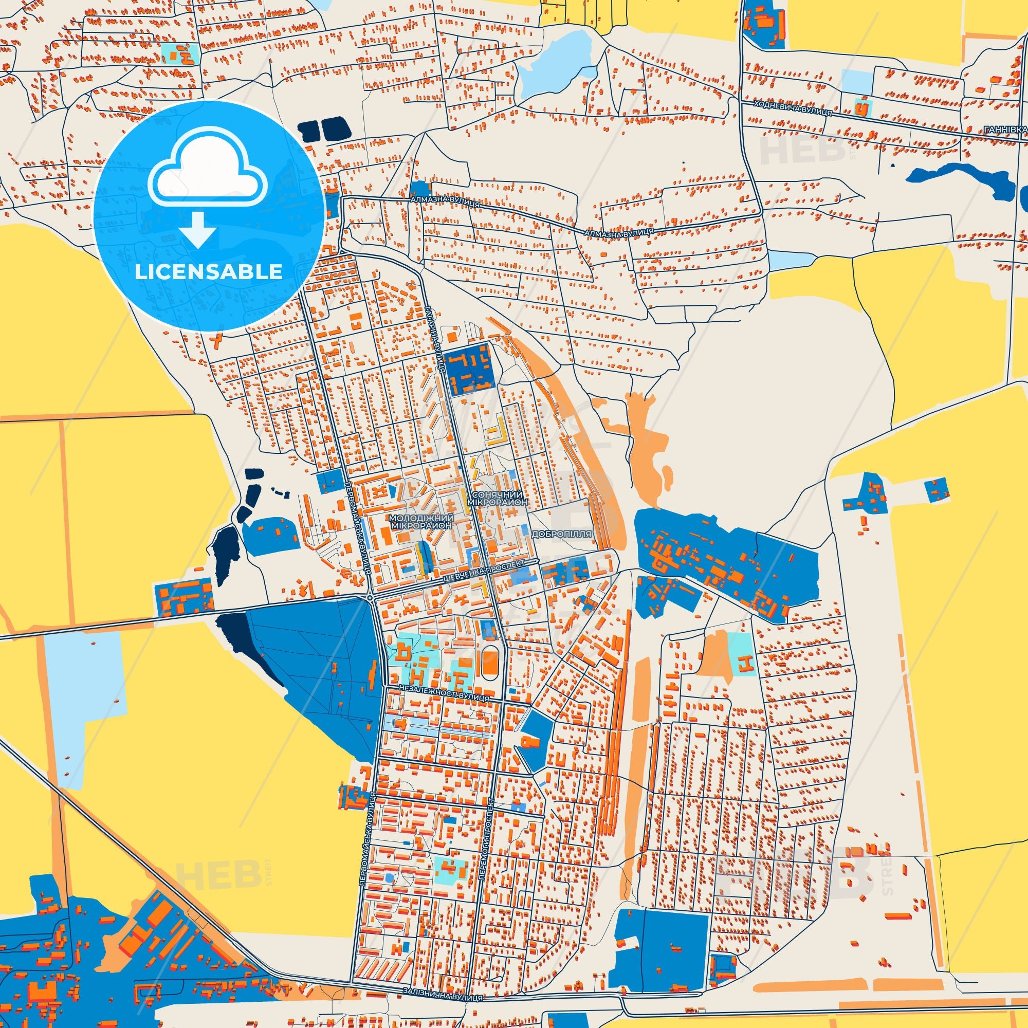 Colorful Dobropillia Street Map With Labels And Buildings – HEBSTREITS