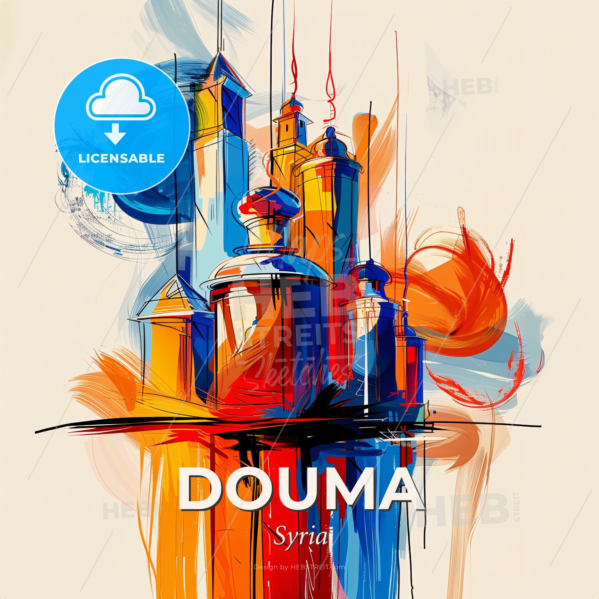 Vibrant Douma, Syria - A Colorful Cityscape With Towers And A Paint ...