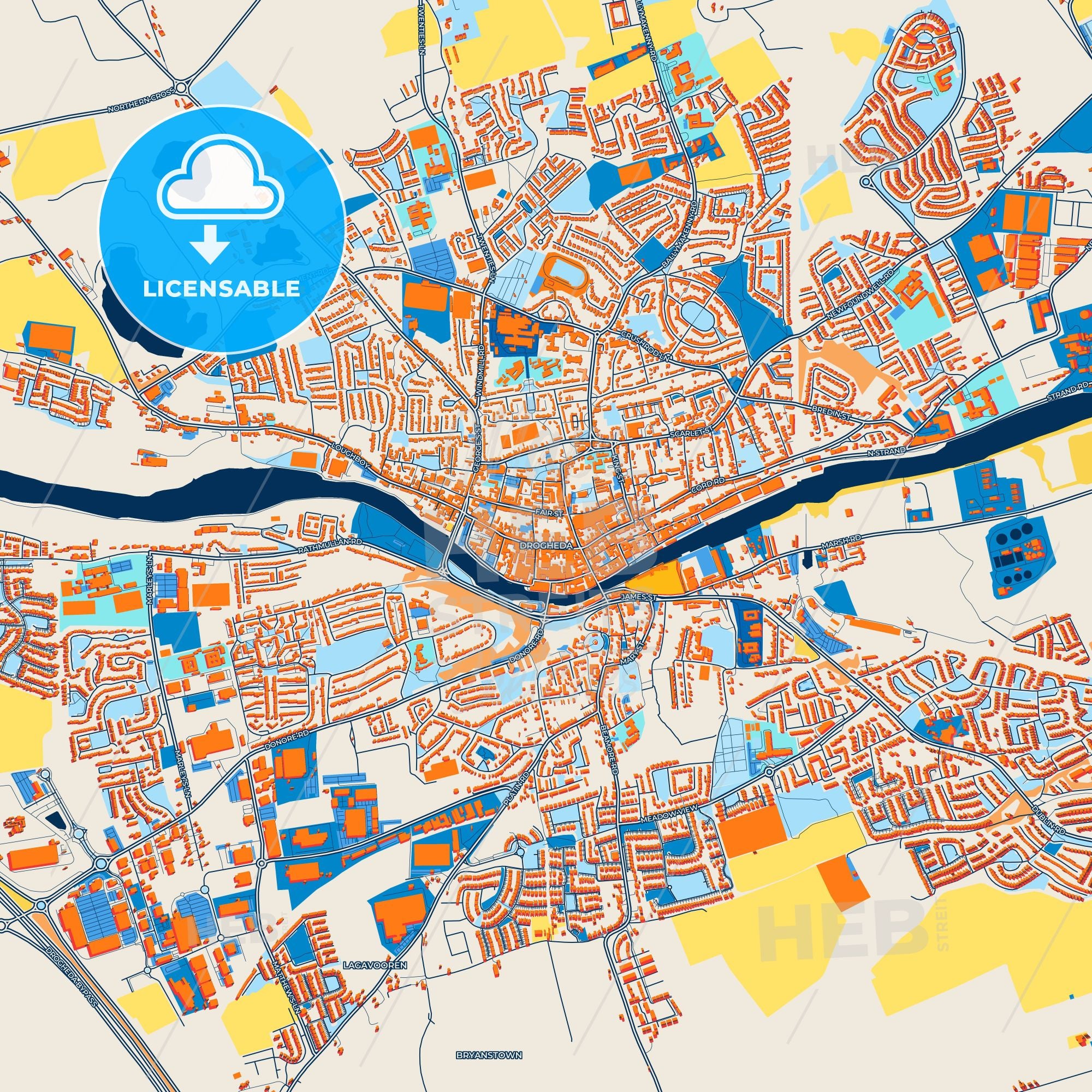 Colorful Drogheda Street Map - Digital Download – HEBSTREITS