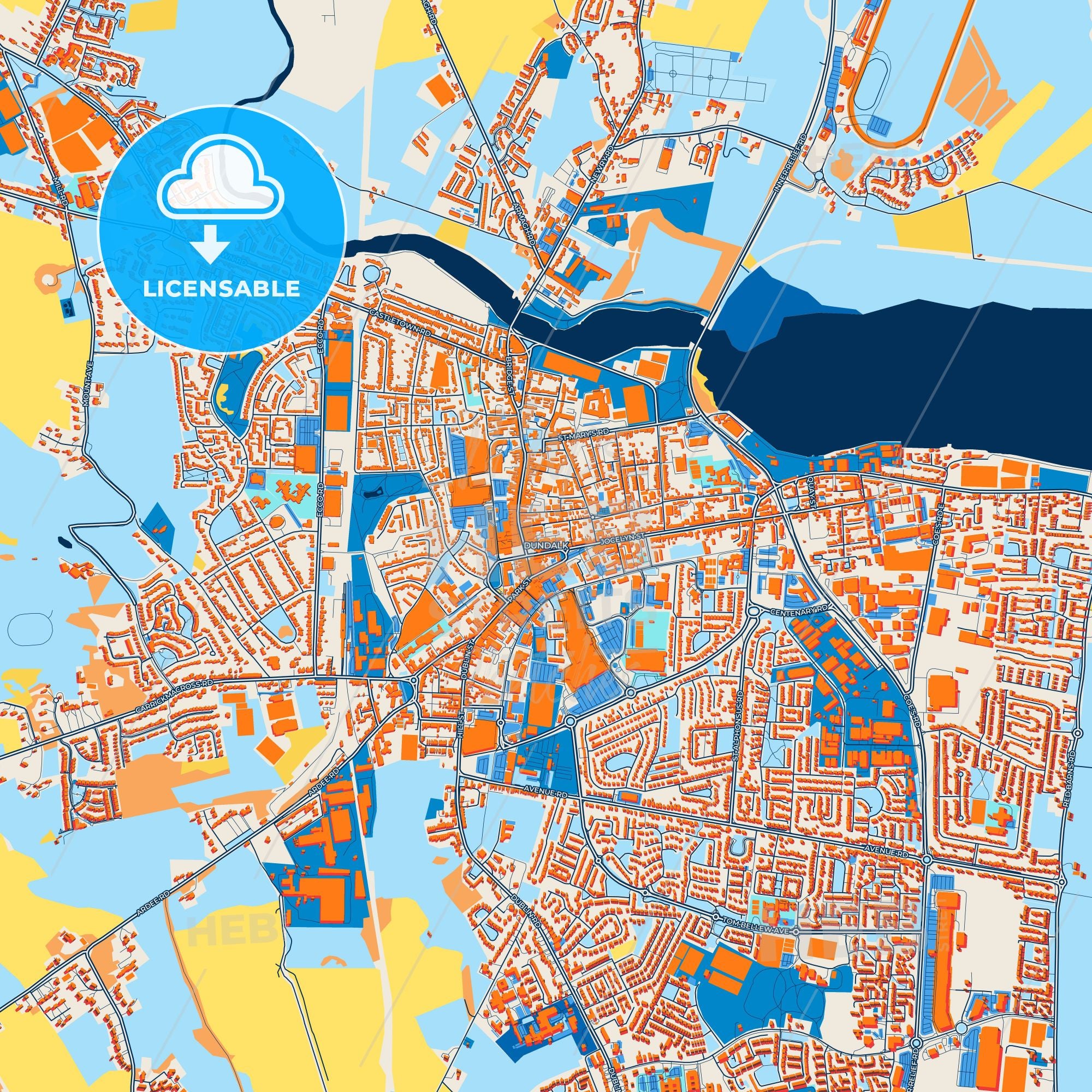 Colorful Dundalk Street Map With Labels And Buildings – HEBSTREITS