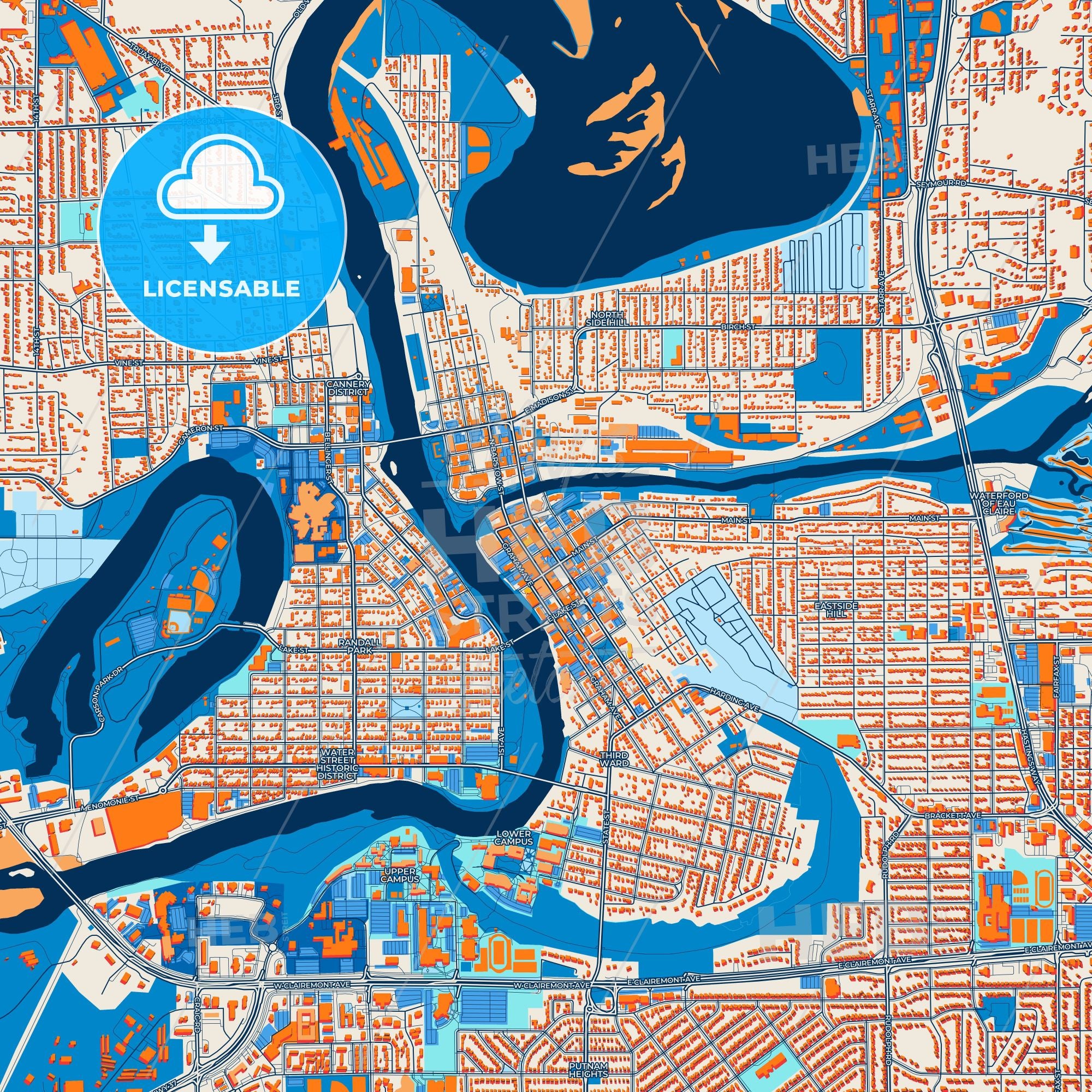 Colorful Eau Claire Street Map - Digital Download – HEBSTREITS