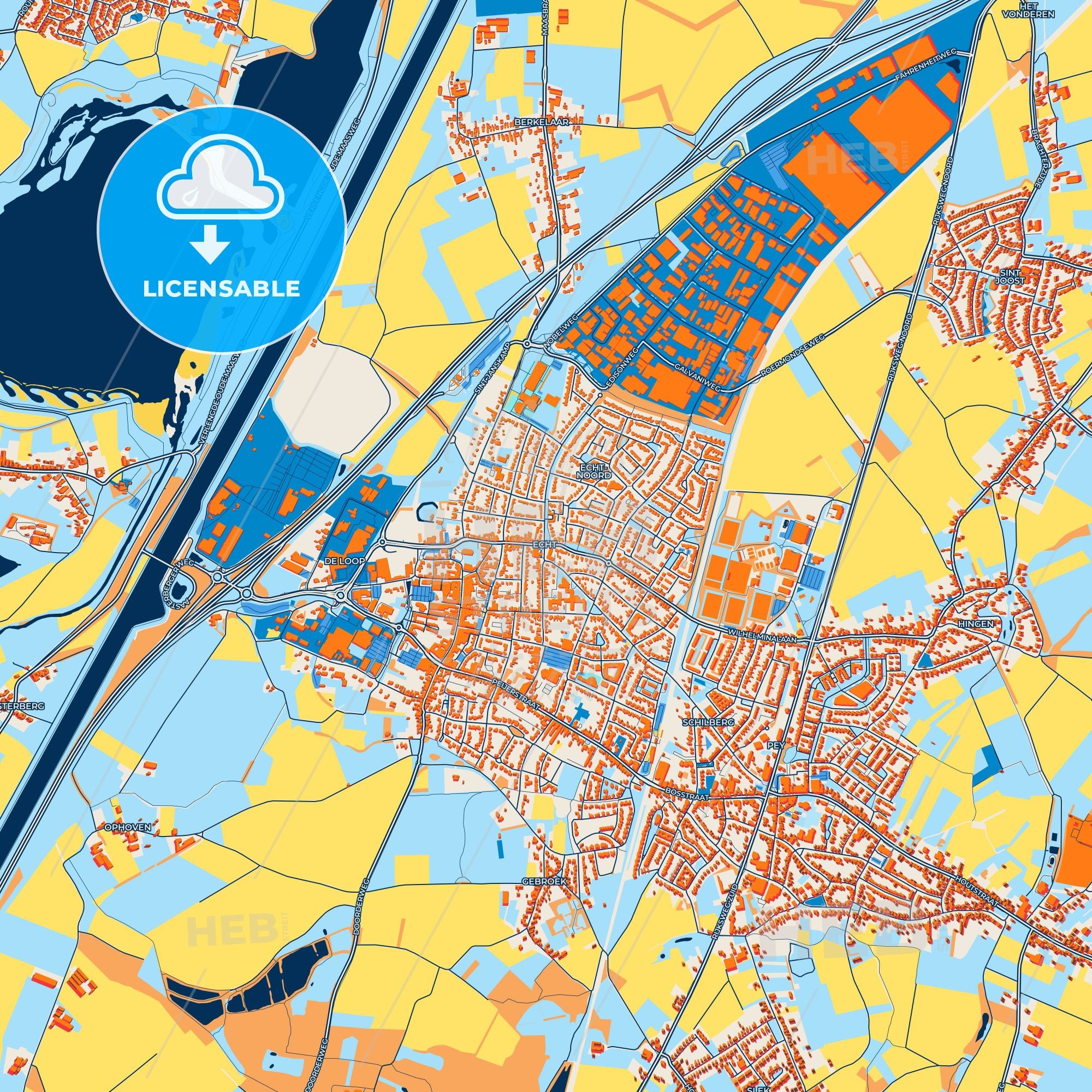 Colorful Echt-Susteren Street Map - Digital Download – HEBSTREITS