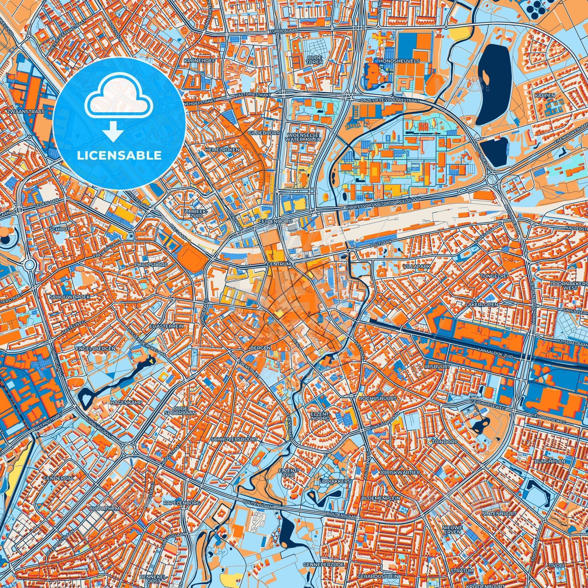 Colorful Eindhoven Street Map - Digital Download – HEBSTREITS