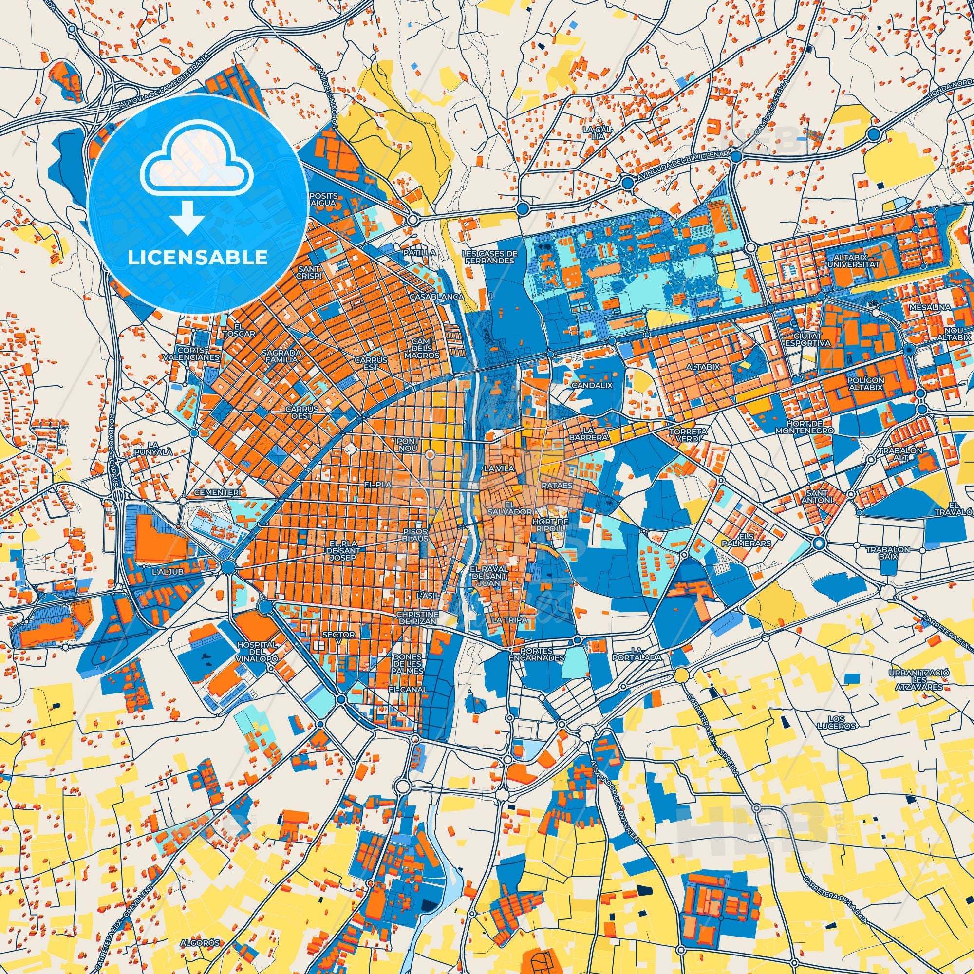 Colorful Elche Street Map - Digital Download – HEBSTREITS