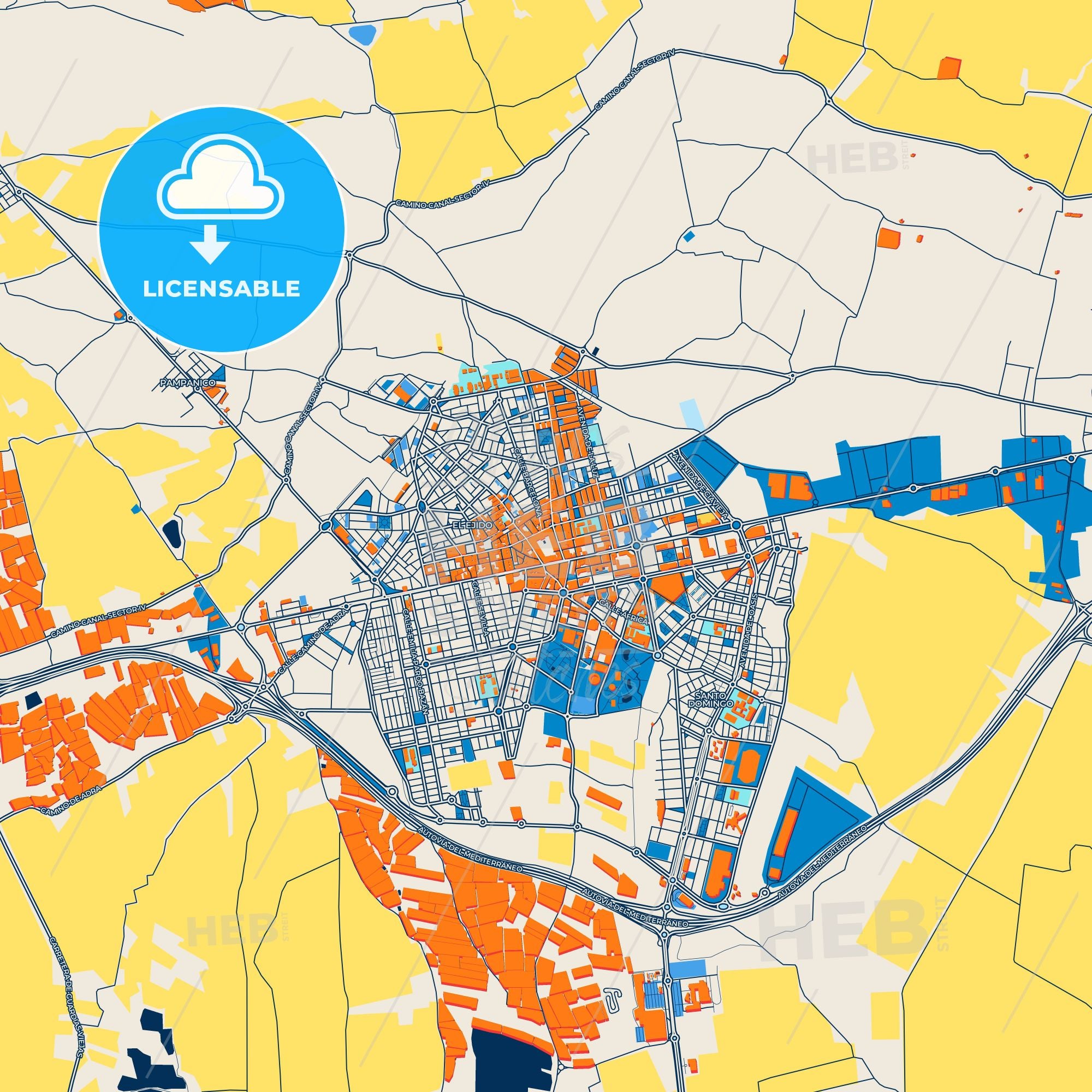 Colorful El Ejido Street Map - Digital Download – HEBSTREITS