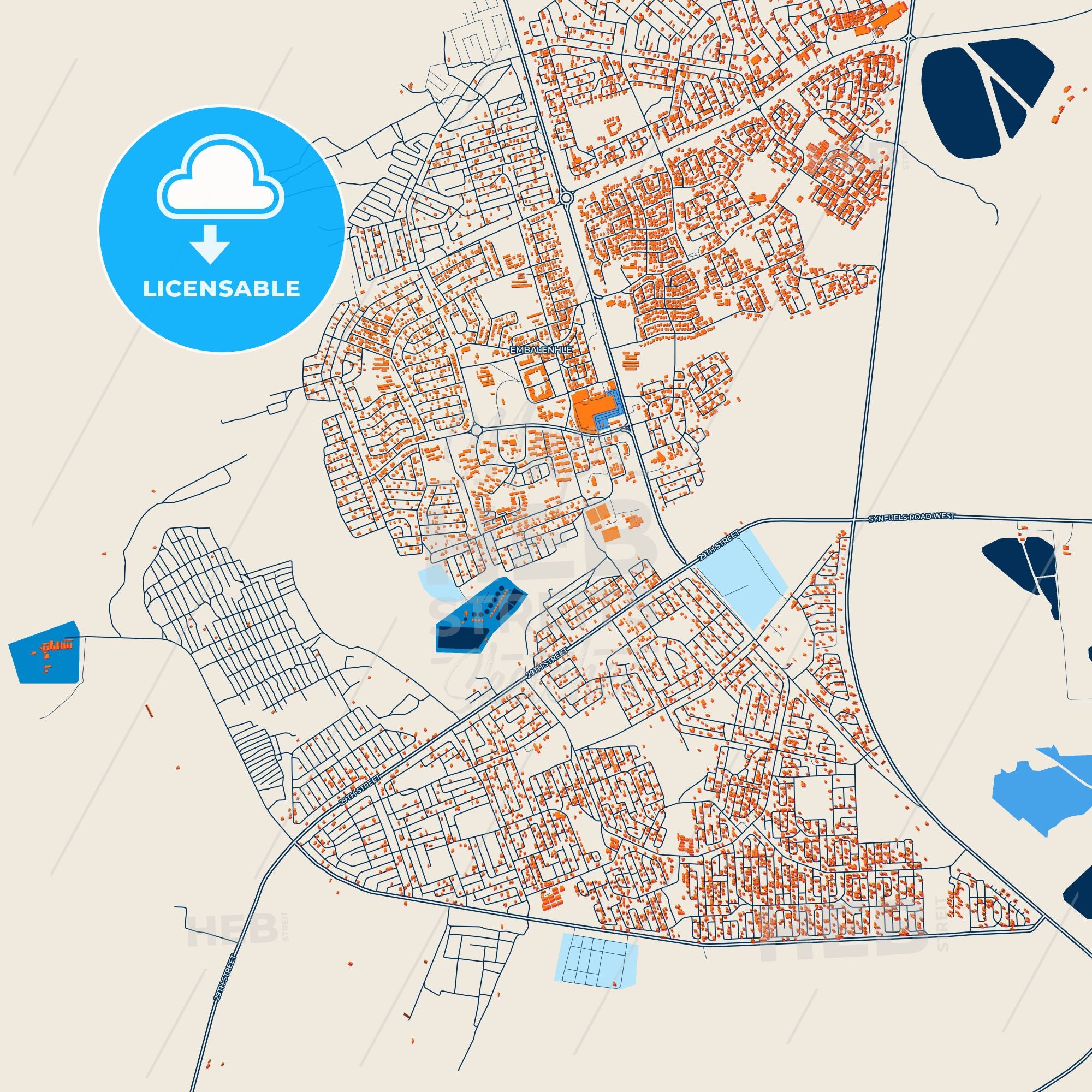 Colorful Embalenhle Street Map With Labels And Buildings – HEBSTREITS