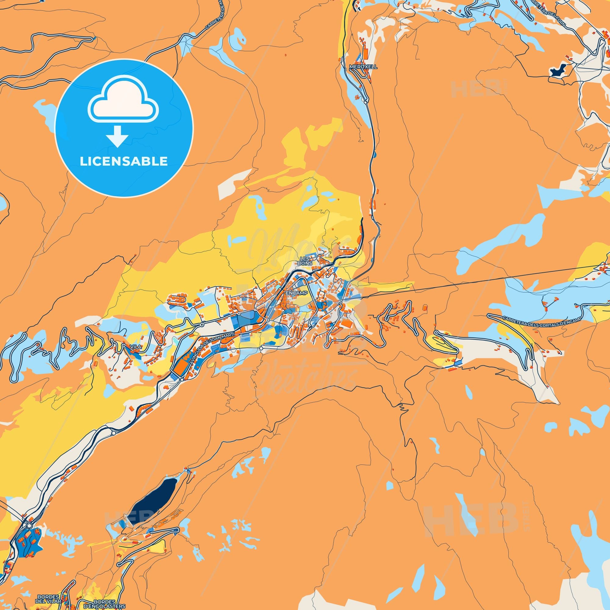 Colorful Encamp Street Map With Labels And Buildings – HEBSTREITS