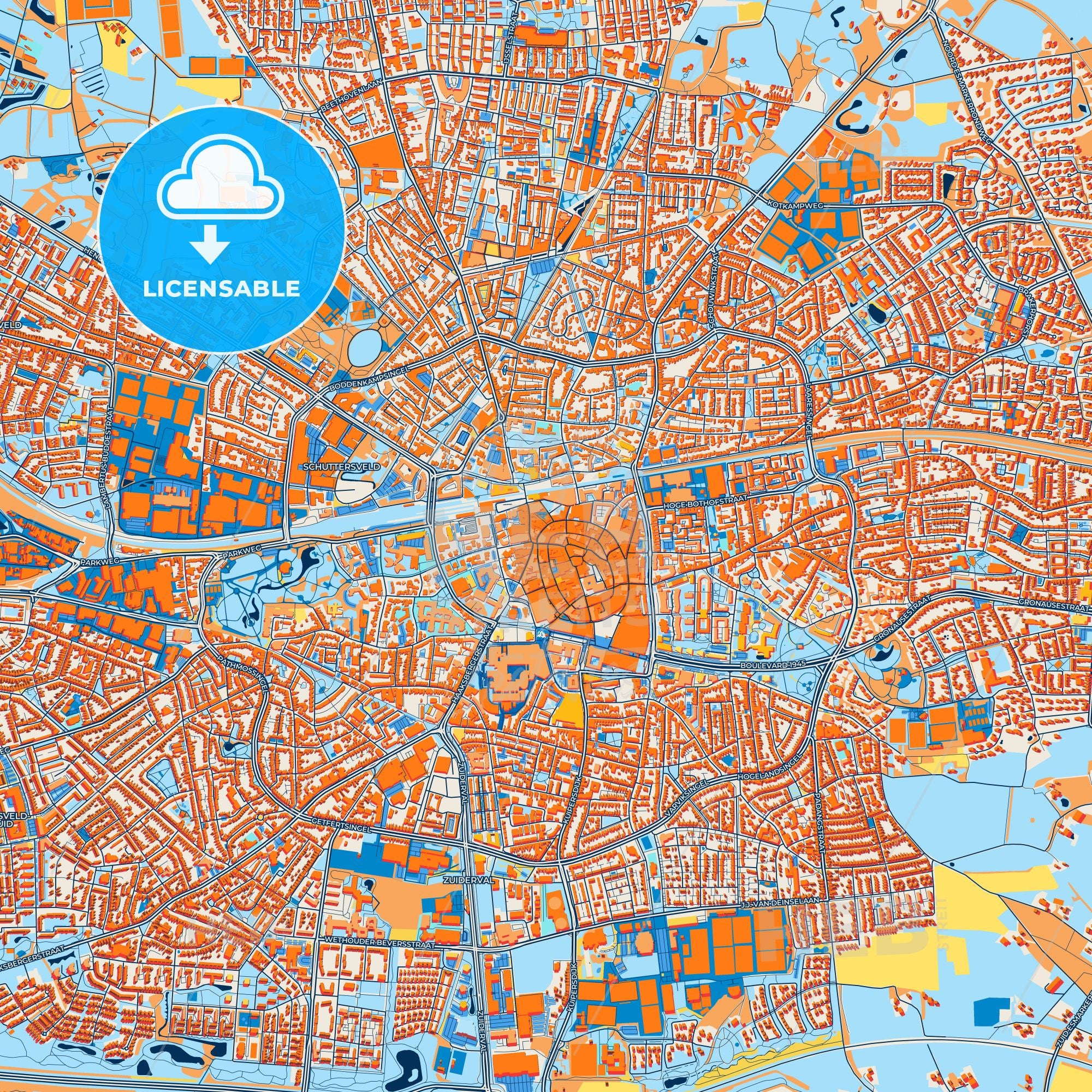 Colorful Enschede Street Map - Digital Download – HEBSTREITS