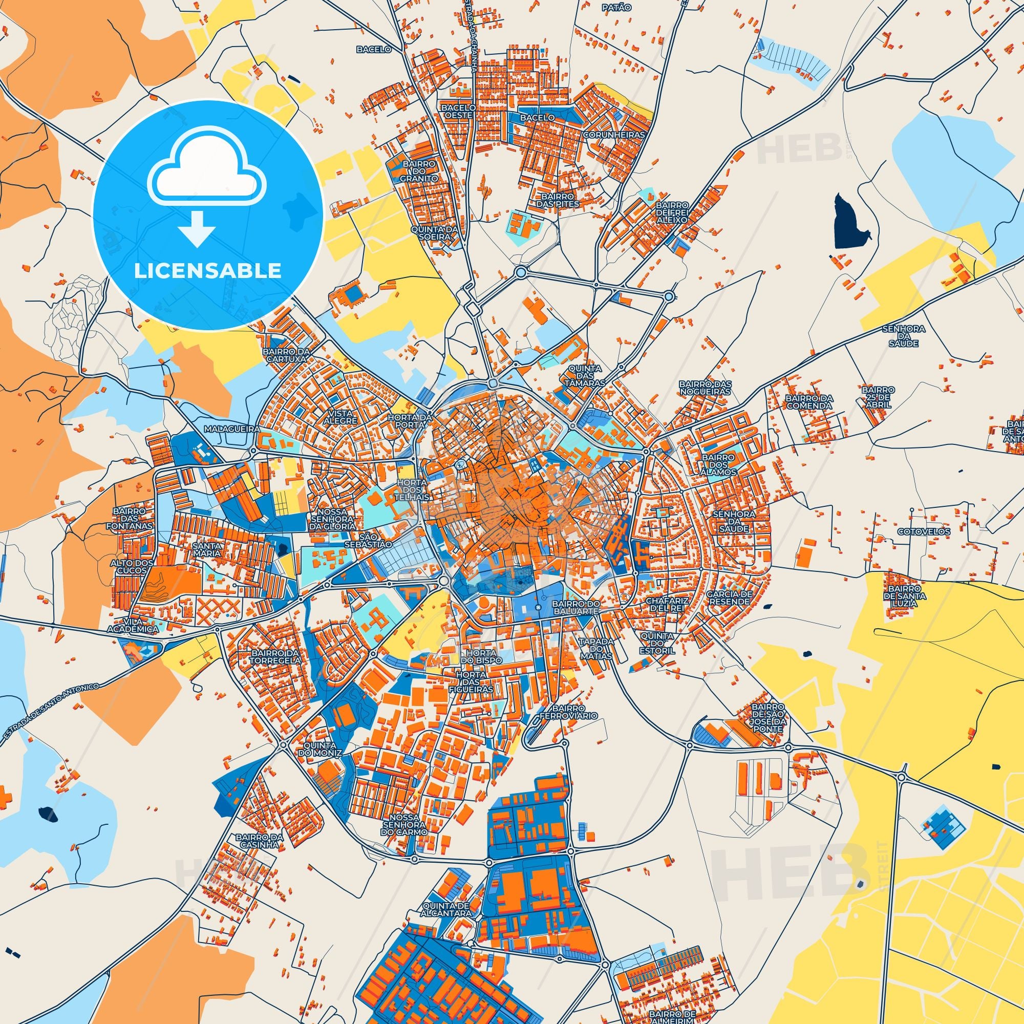 Colorful Évora Street Map With Labels And Buildings – HEBSTREITS