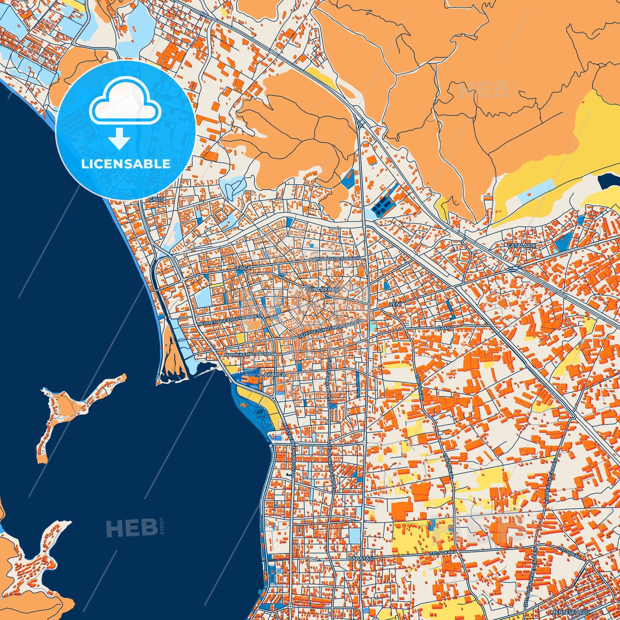 Colorful Fethiye Street Map With Labels And Buildings – HEBSTREITS