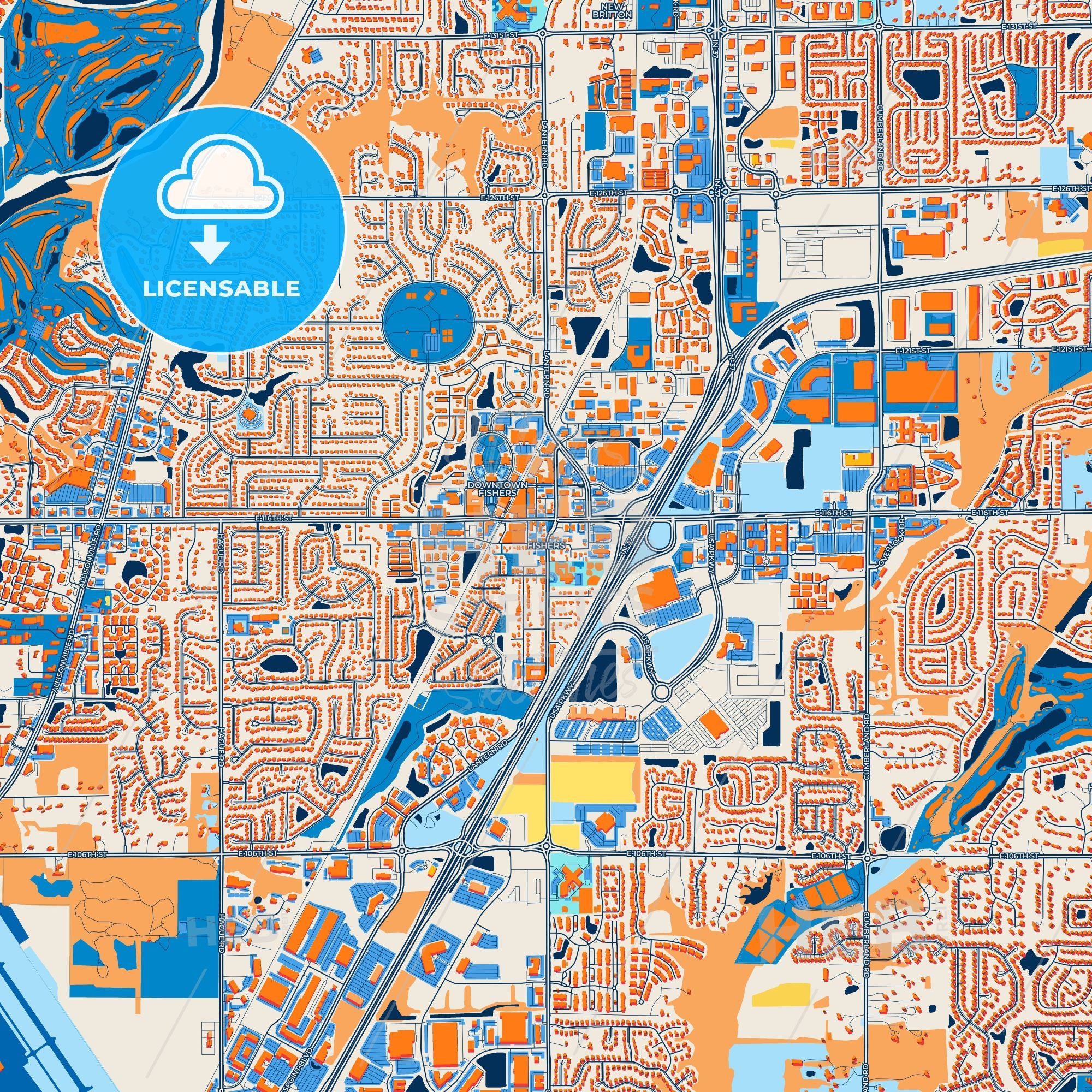 Colorful Fishers Street Map With Labels And Buildings – HEBSTREITS