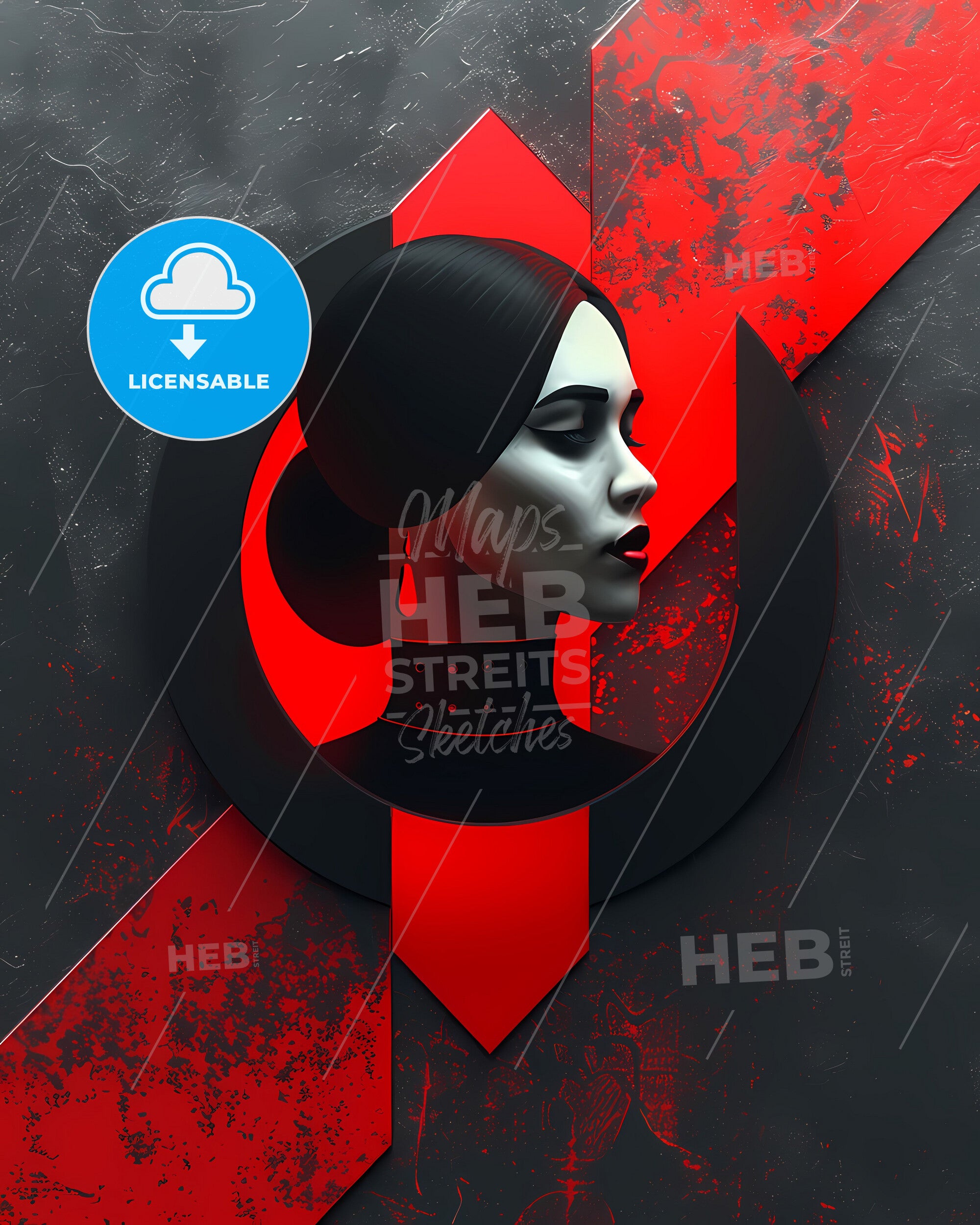 Minimal Black and Red Geometric Logo featuring a Vibrant Female Artwork ...