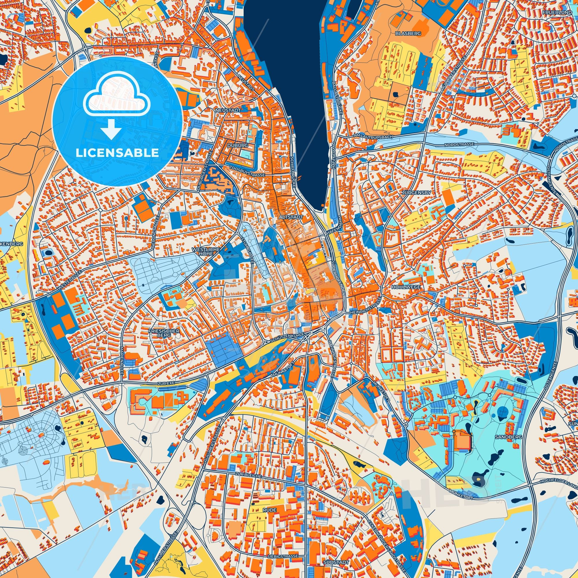 Colorful Flensburg Street Map - Digital Download – HEBSTREITS