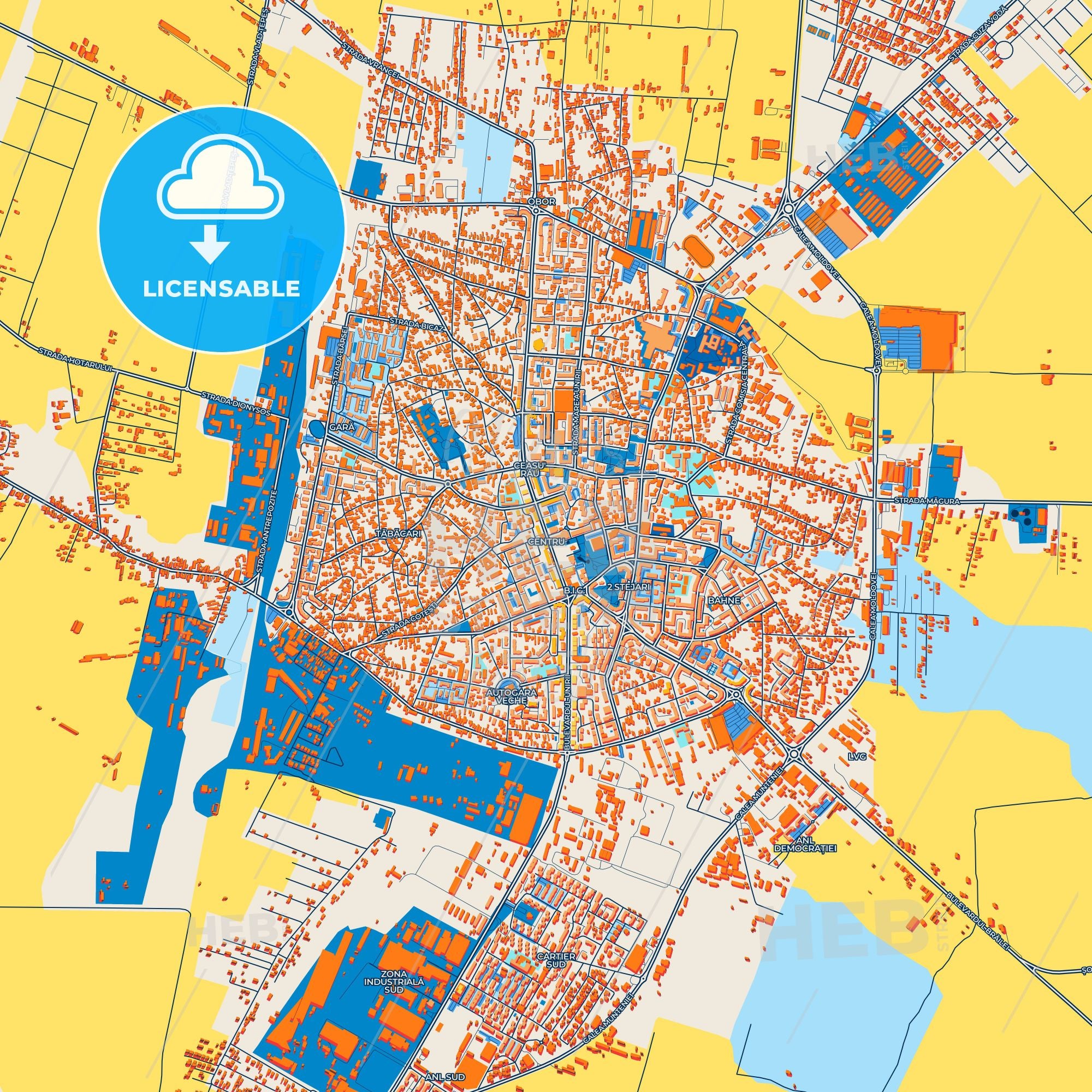 Colorful Focșani Street Map With Labels And Buildings – HEBSTREITS