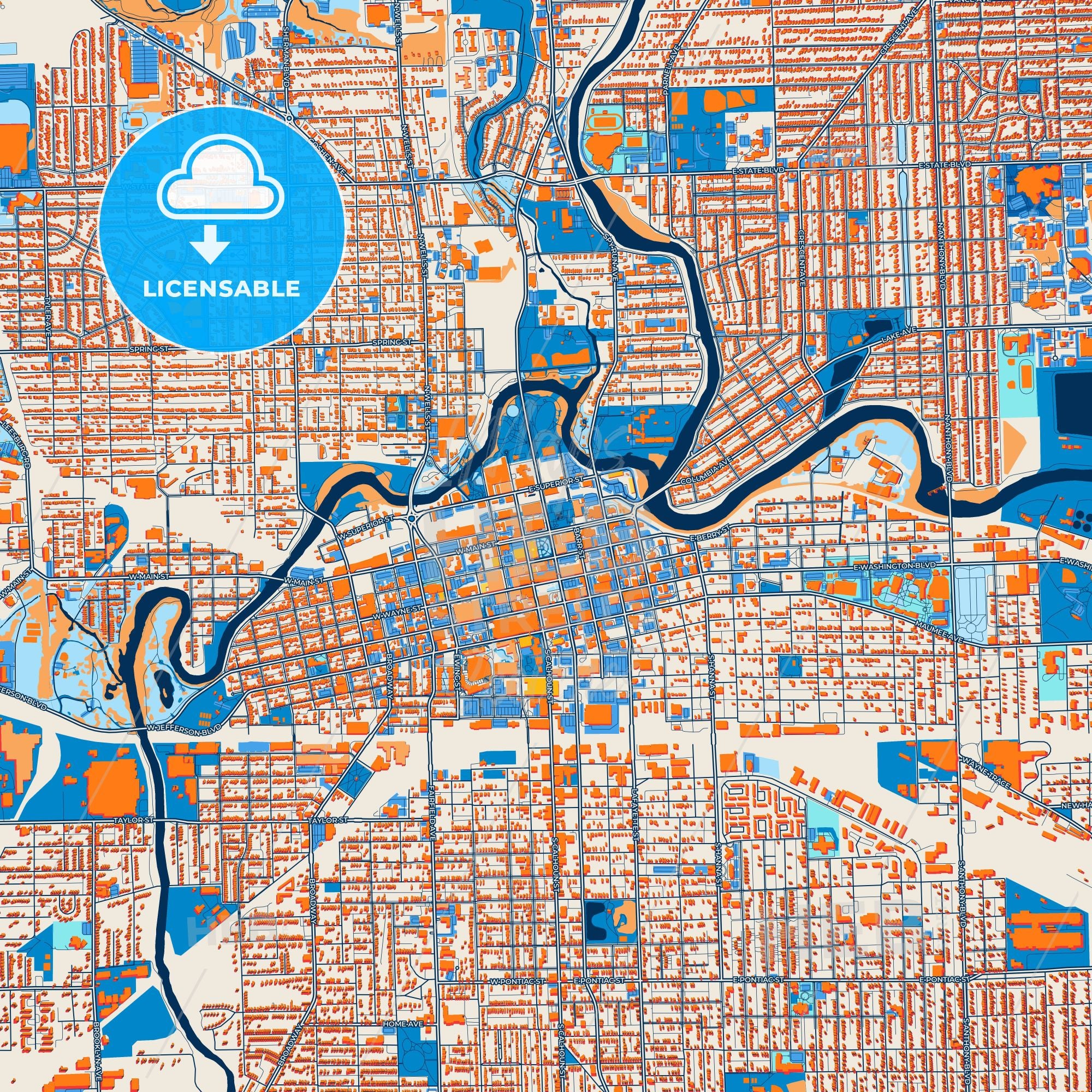 Colorful Fort Wayne Street Map - Digital Download – HEBSTREITS