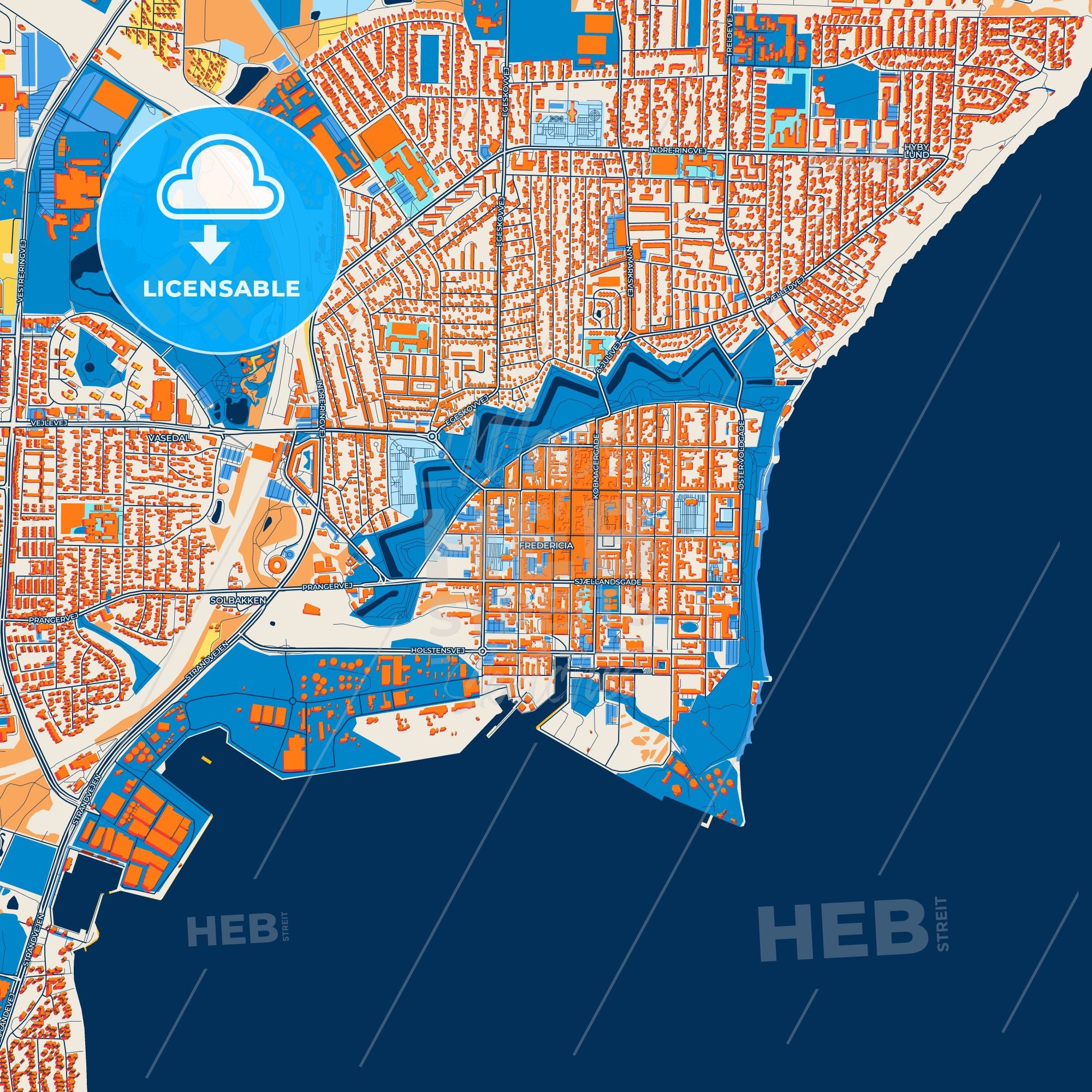 Colorful Fredericia Street Map - Digital Download – HEBSTREITS