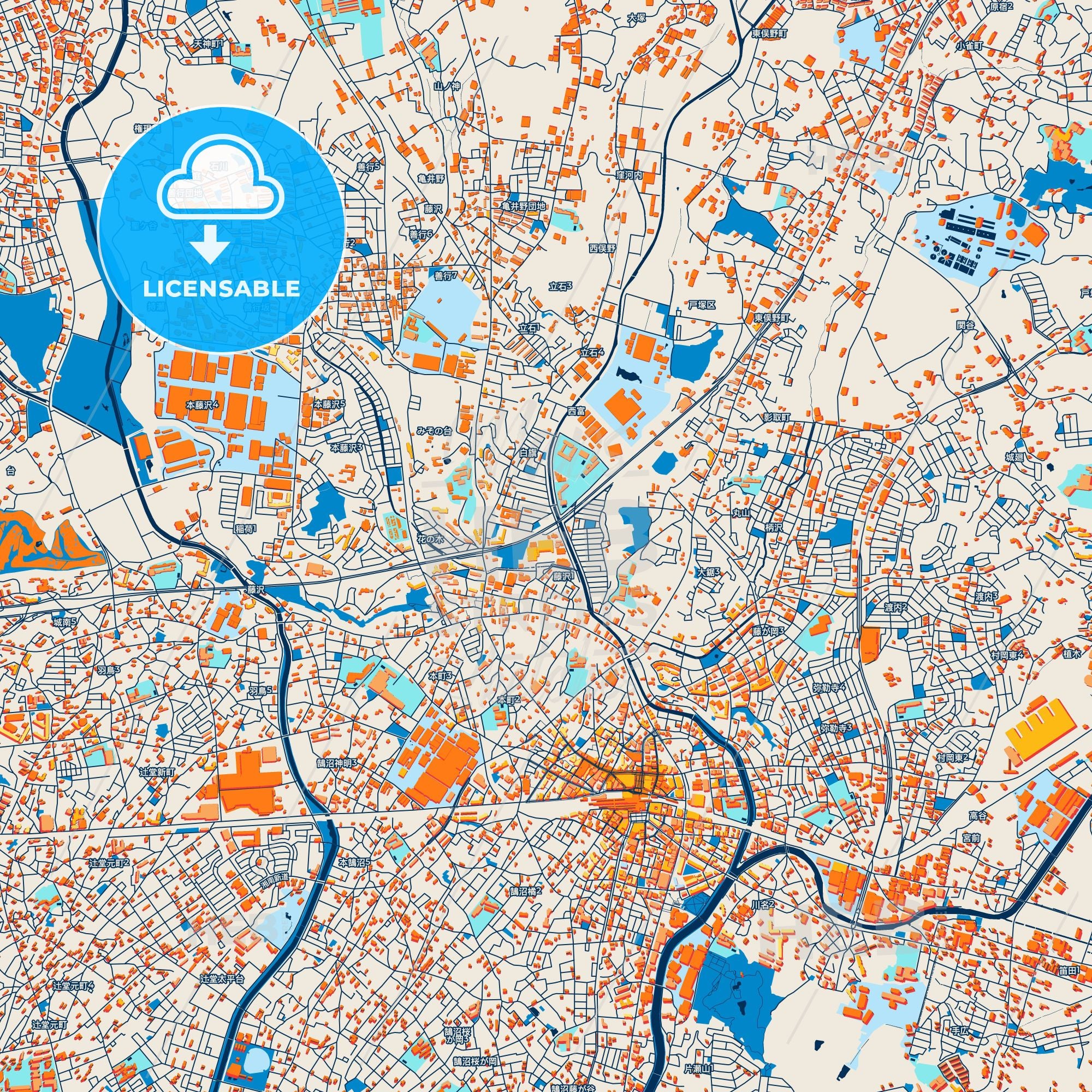 Colorful Fujisawa Street Map - Digital Download – HEBSTREITS