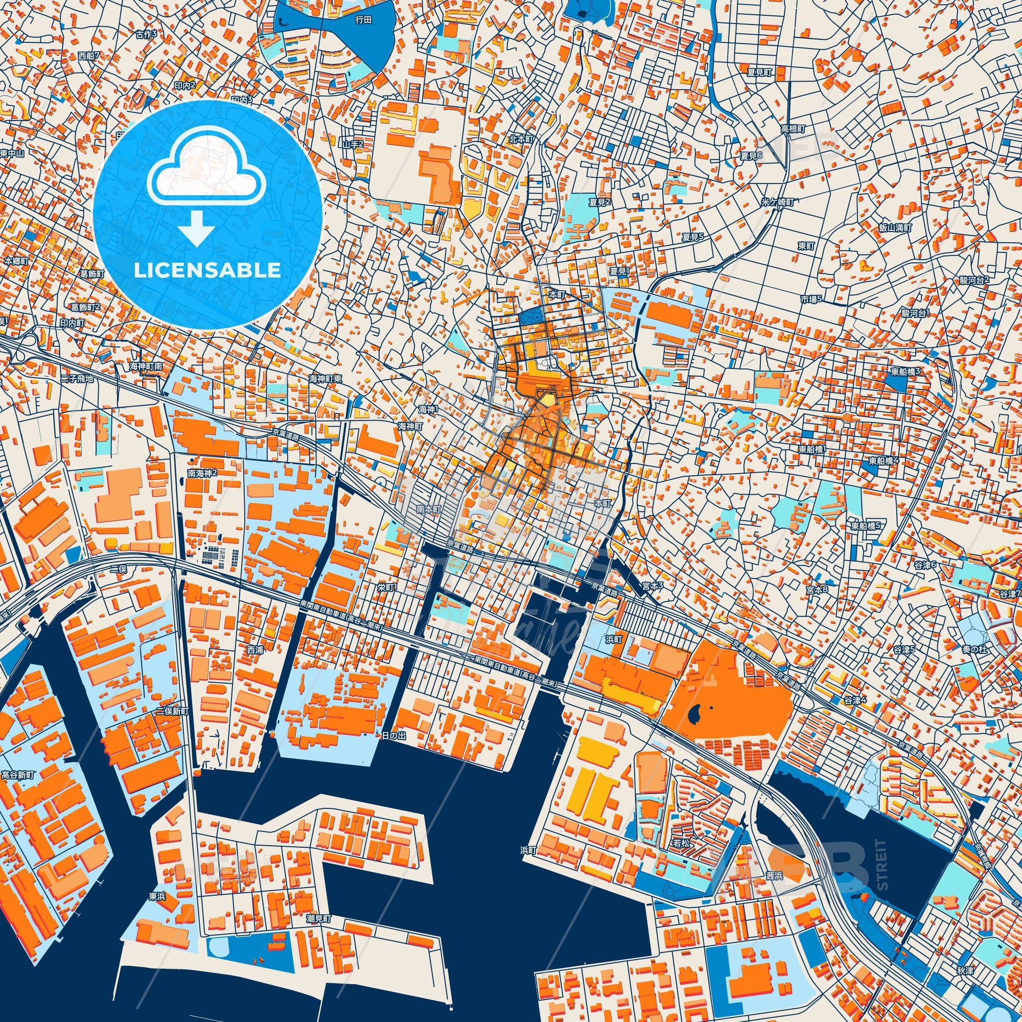 Colorful Funabashi Street Map - Digital Download – HEBSTREITS