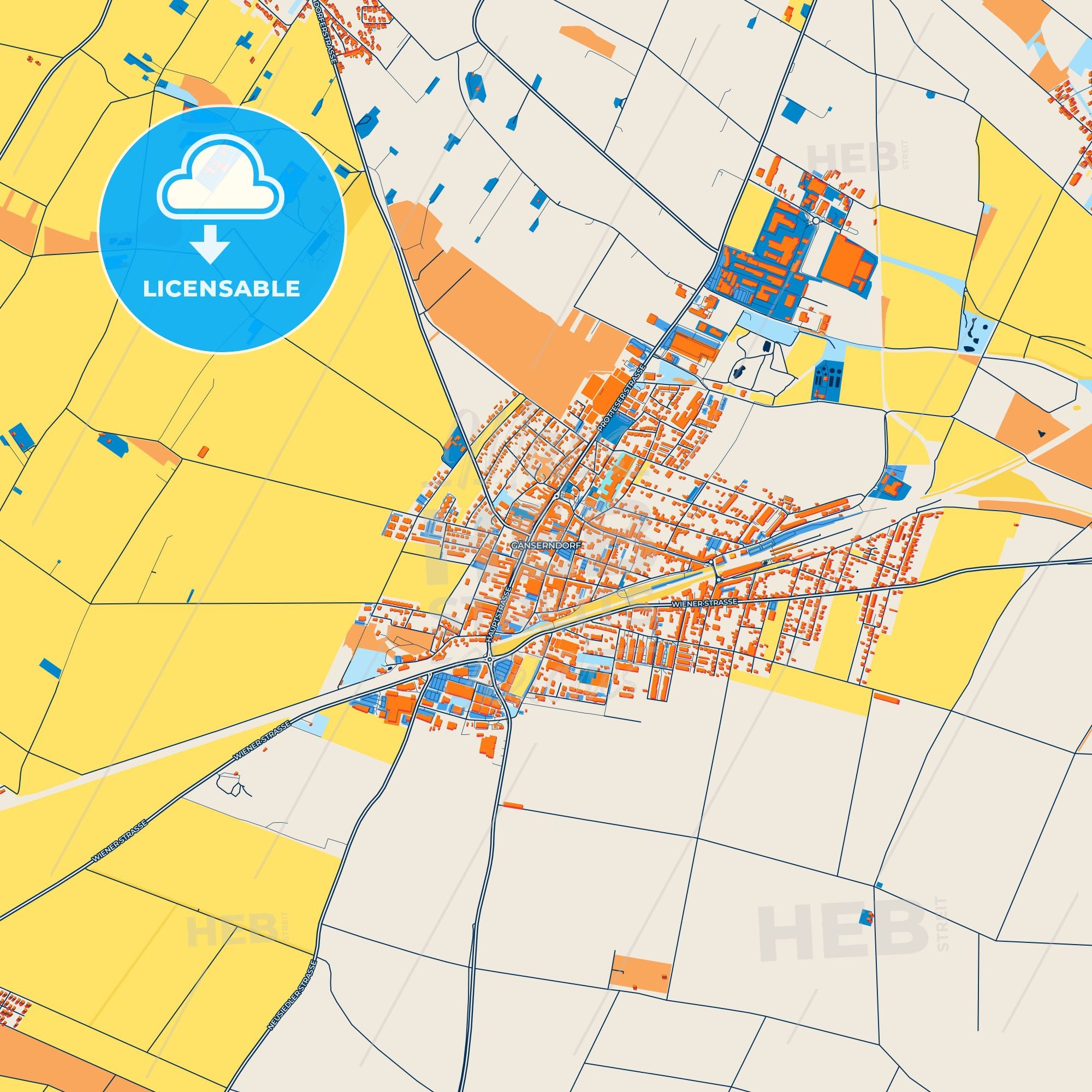 Colorful Gänserndorf Street Map With Labels And Buildings – HEBSTREITS