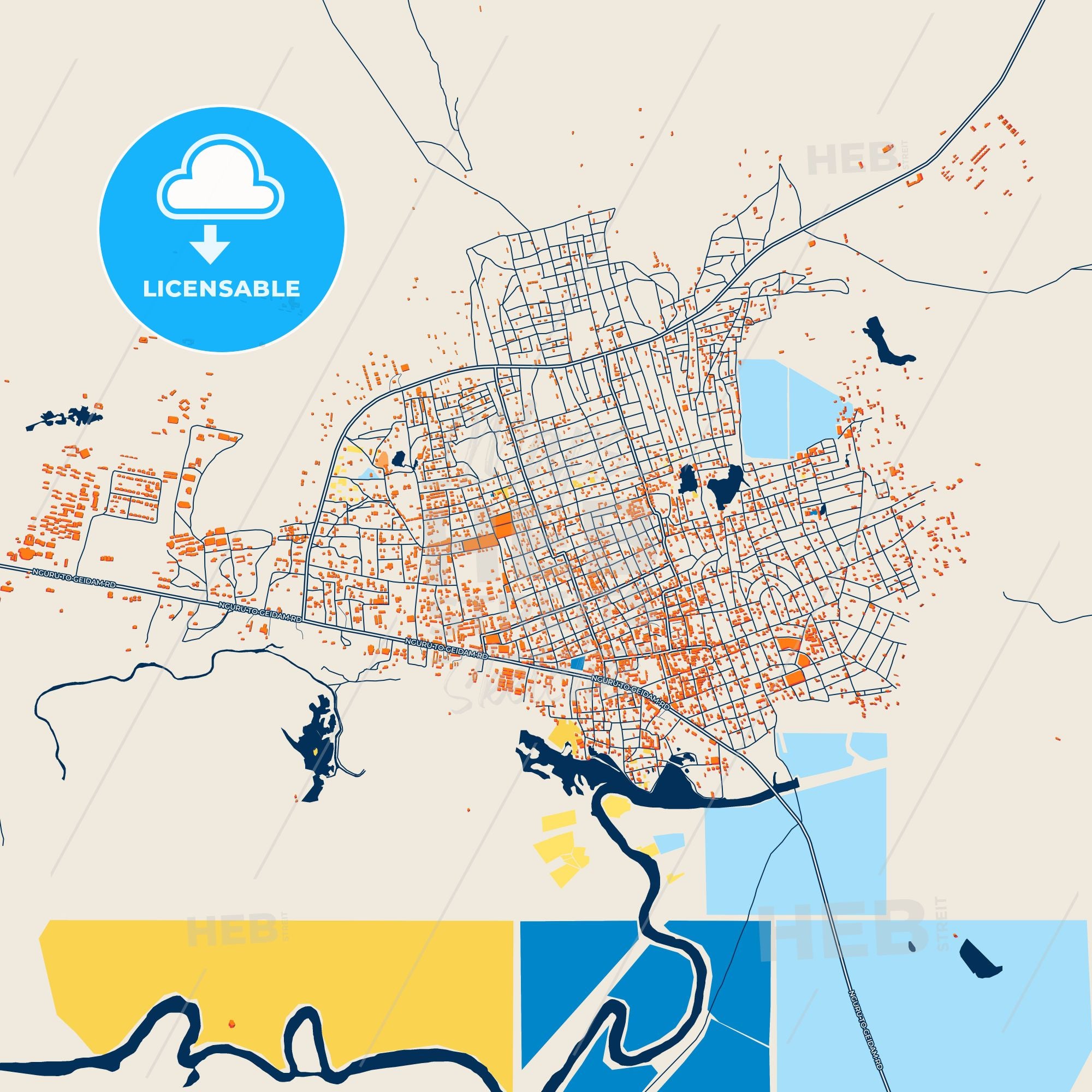 Colorful Gashua Street Map With Labels And Buildings – HEBSTREITS