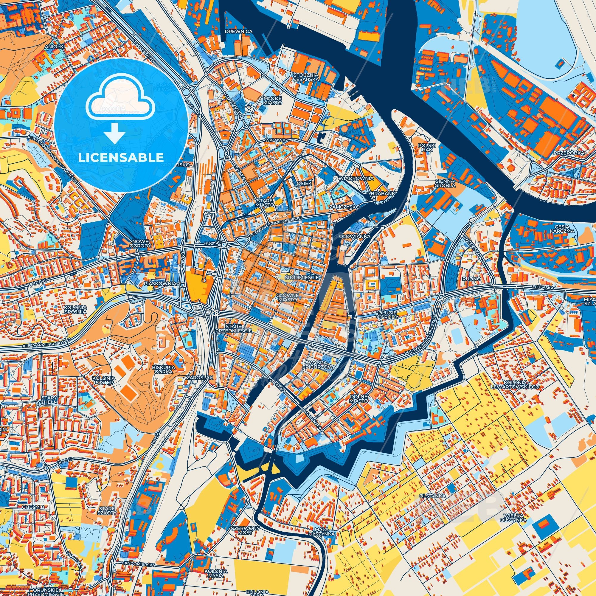 Colorful Gdańsk Street Map - Digital Download – HEBSTREITS