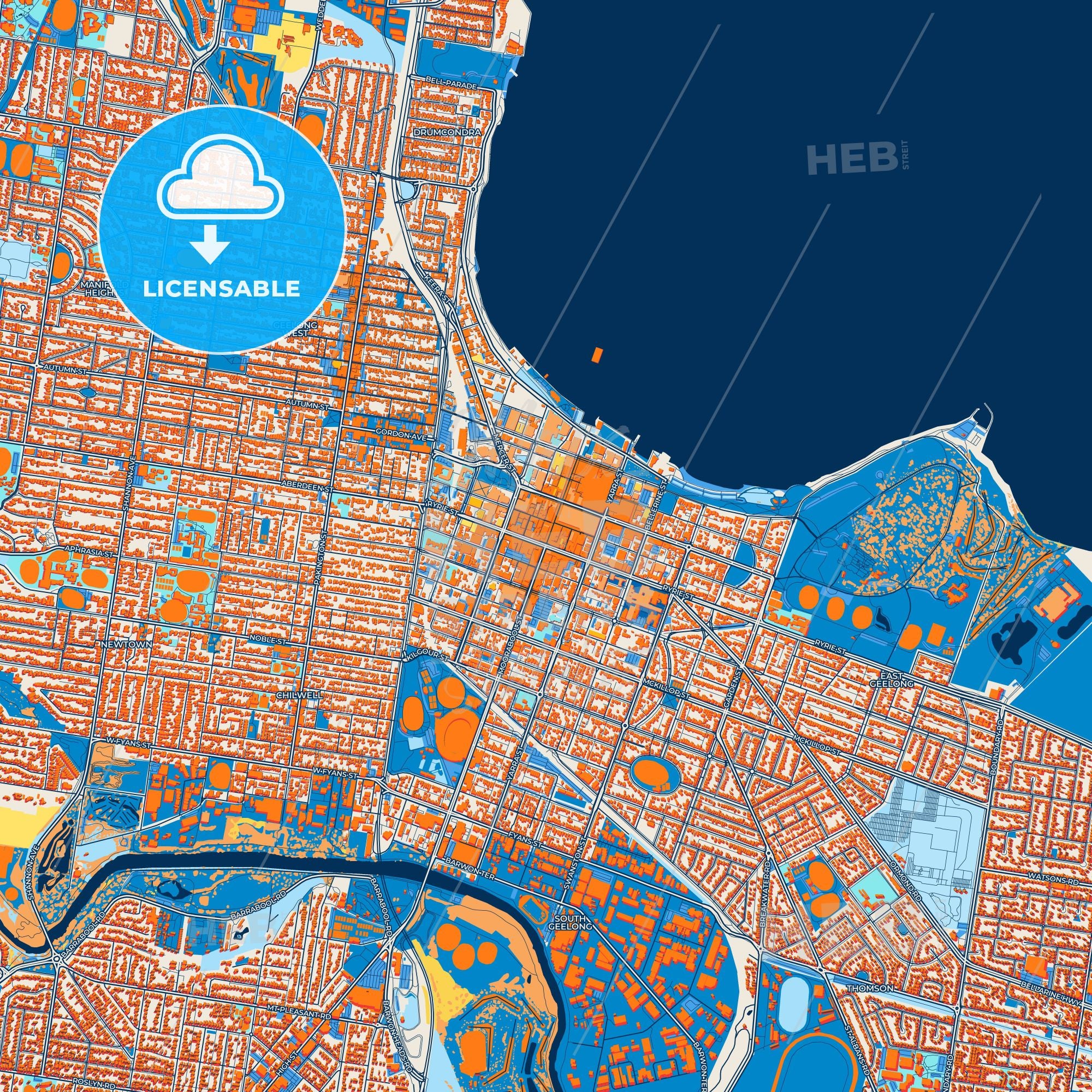 Colorful Geelong Street Map - Digital Download – HEBSTREITS