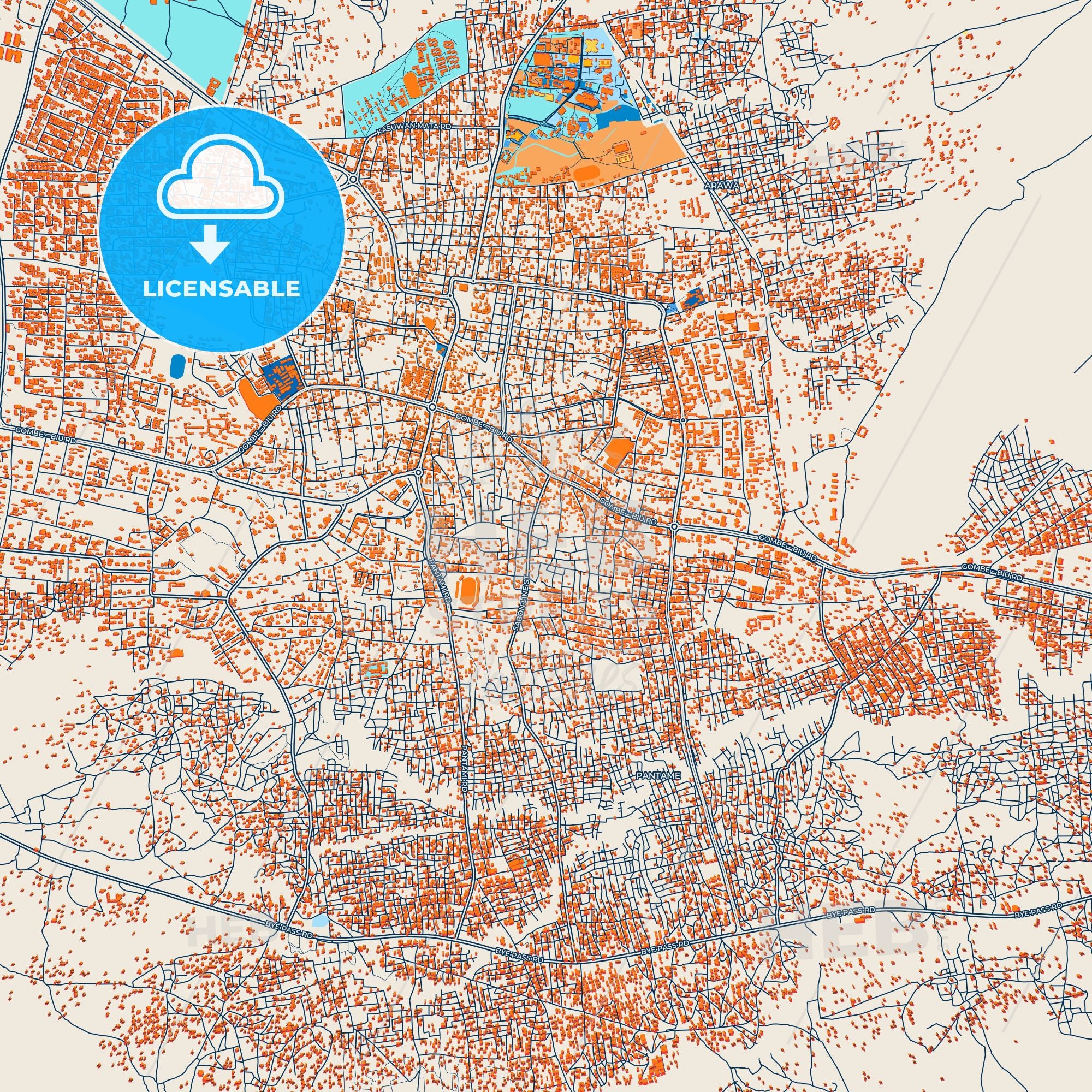 Colorful Gombe Street Map With Labels And Buildings – HEBSTREITS