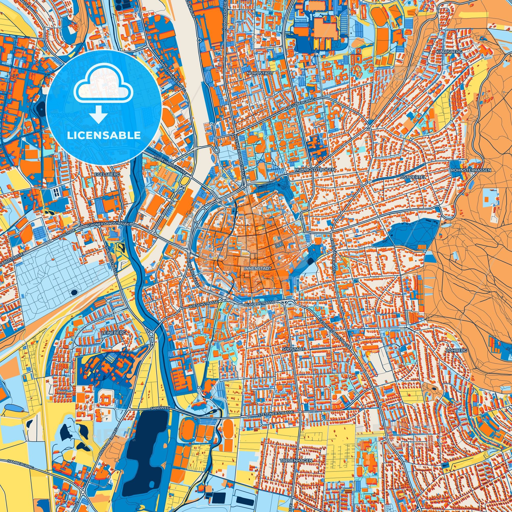 Colorful Gottingen Street Map With Labels And Buildings – HEBSTREITS