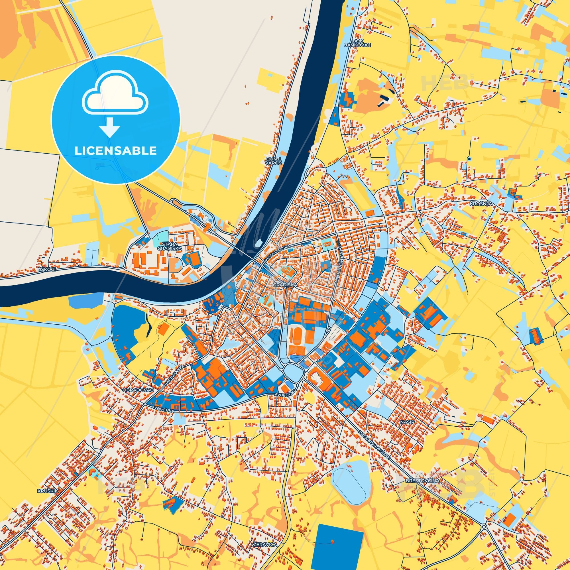 Colorful Gradiška Street Map - Digital Download – HEBSTREITS