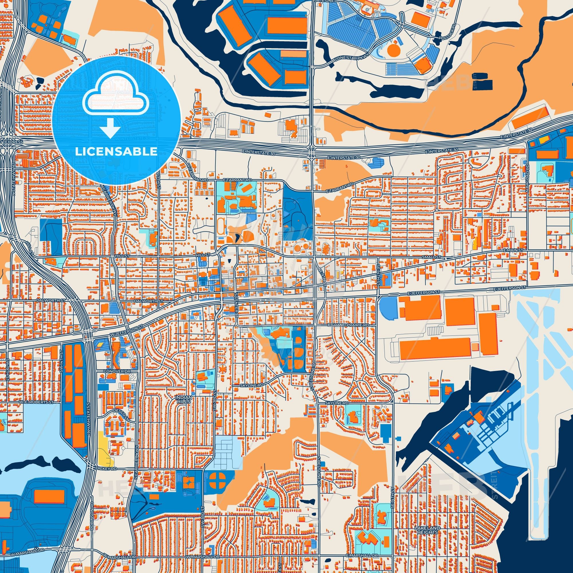 Colorful Grand Prairie Street Map - Digital Download – HEBSTREITS
